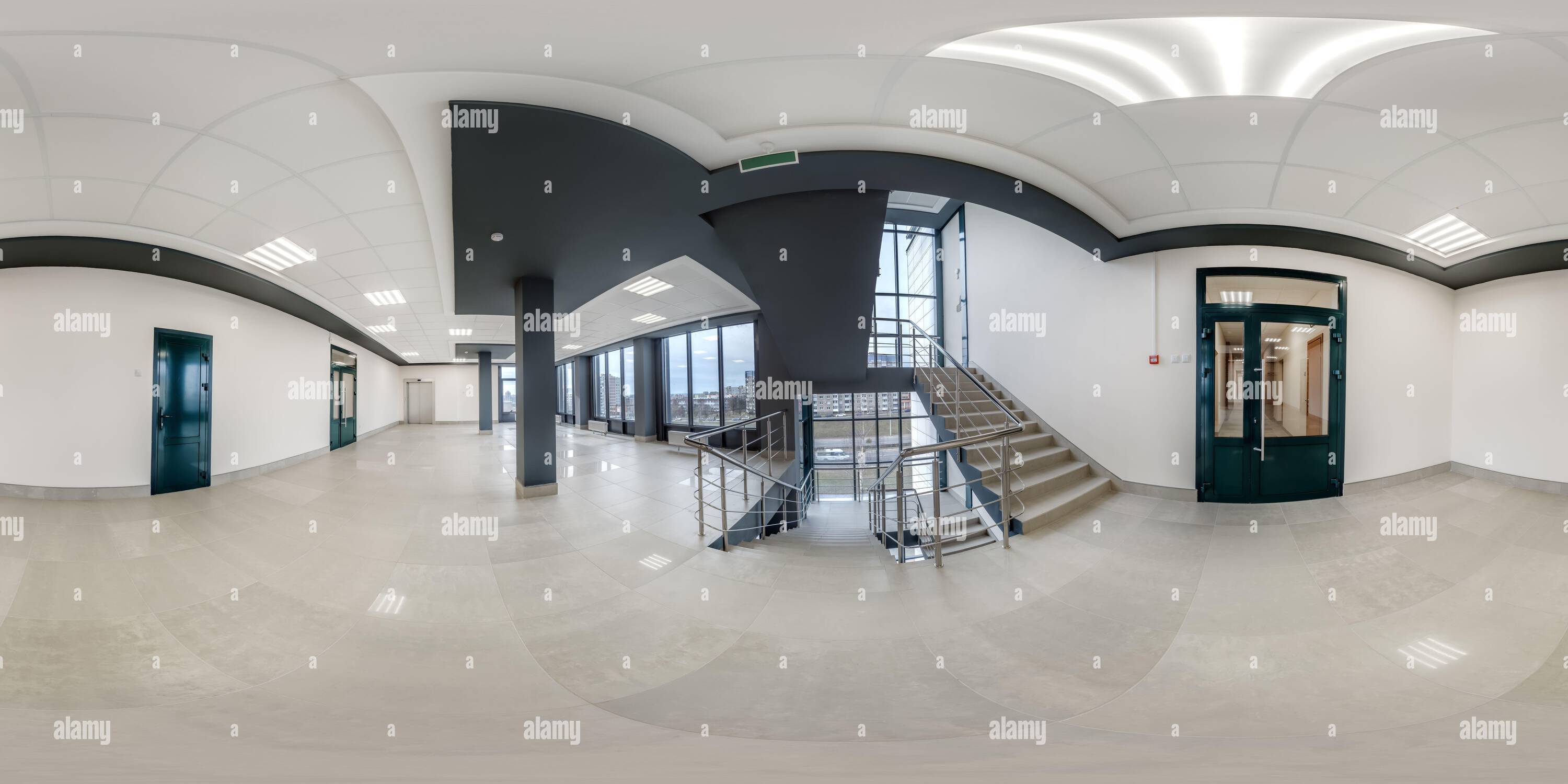 360° view of hdri 360 panorama view in empty modern white hall with ...