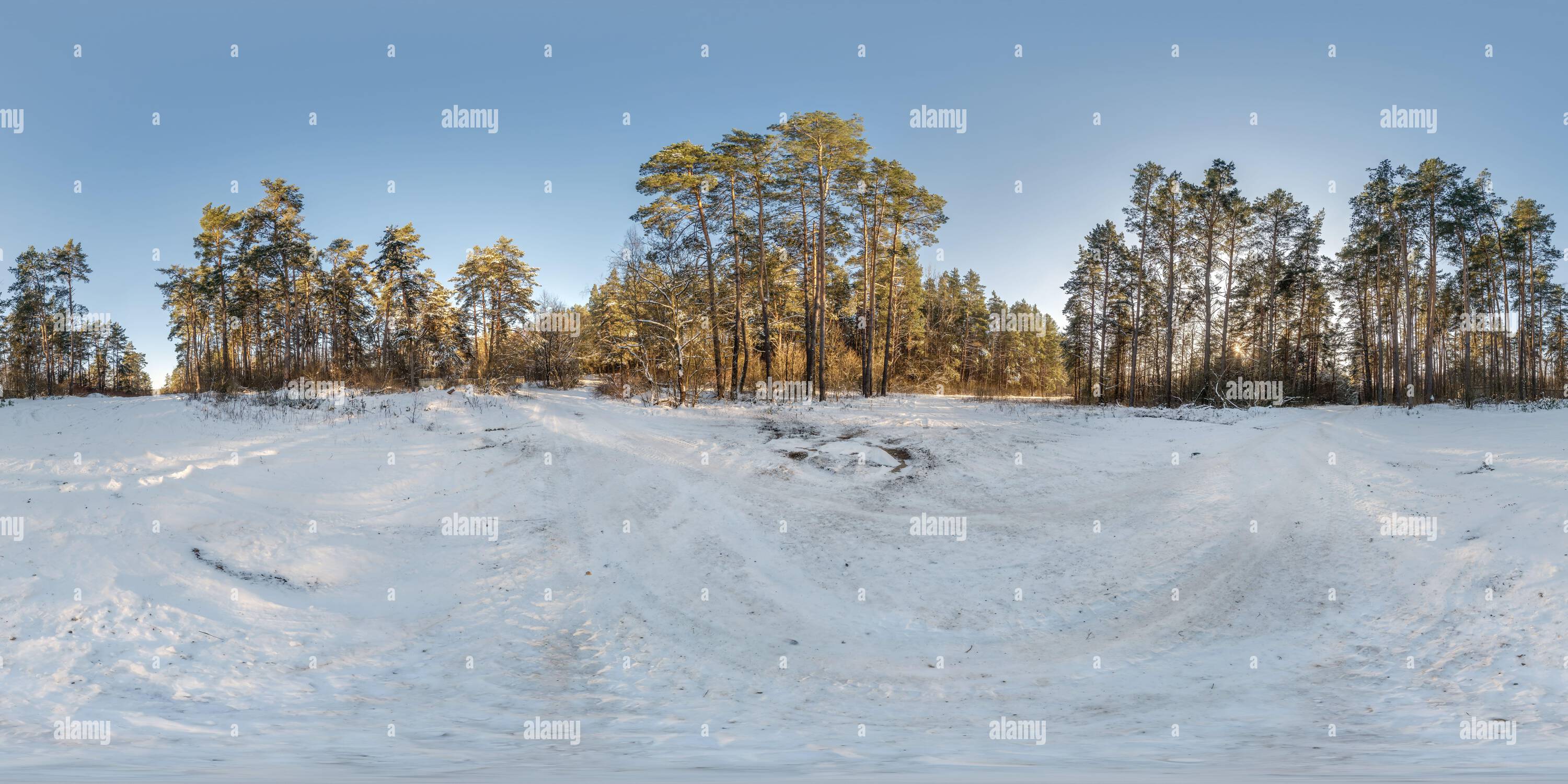 360° view of winter full spherical hdri 360 panorama view road in snowy ...