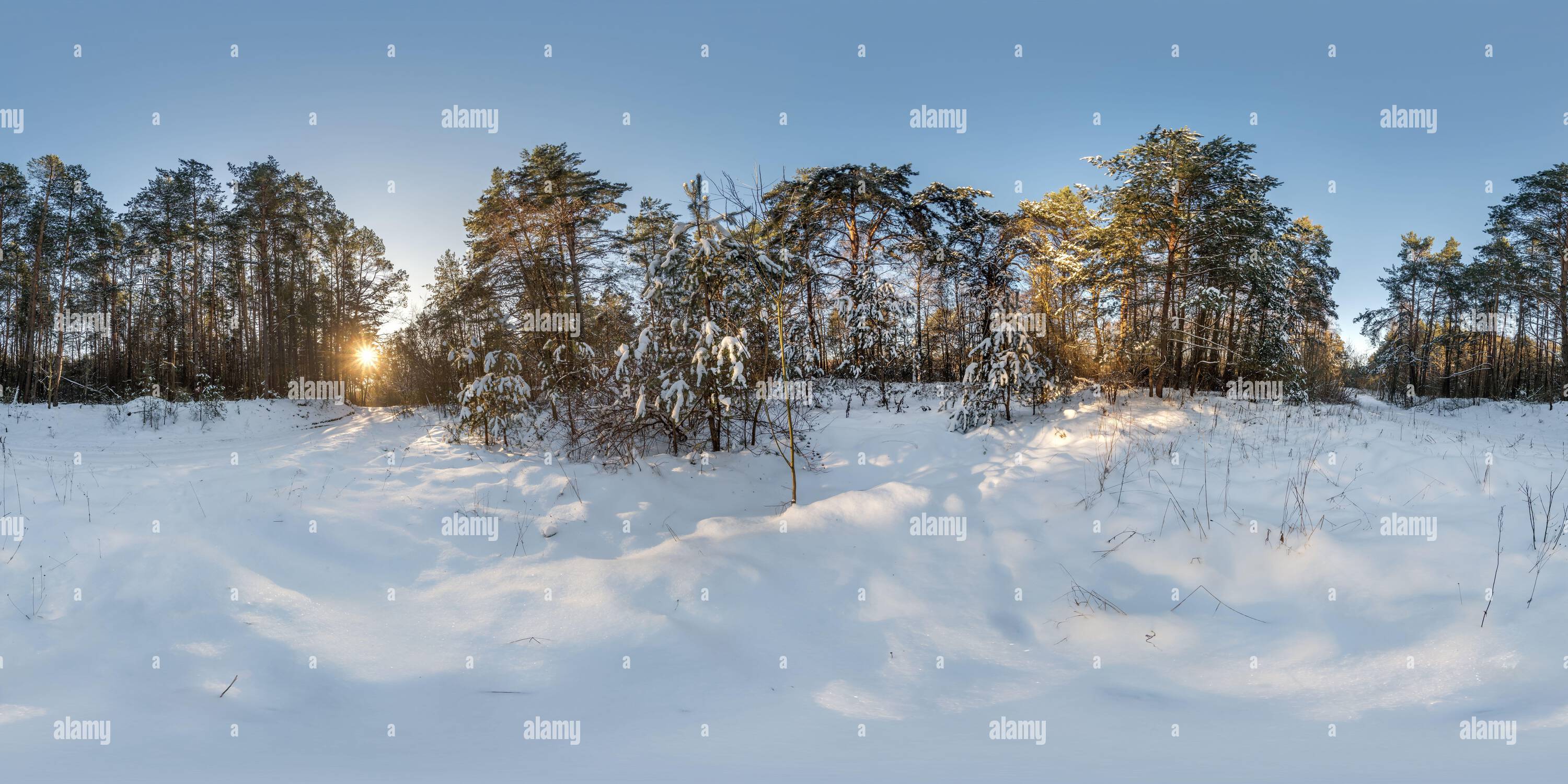 360° view of winter full spherical hdri 360 panorama view road in snowy ...
