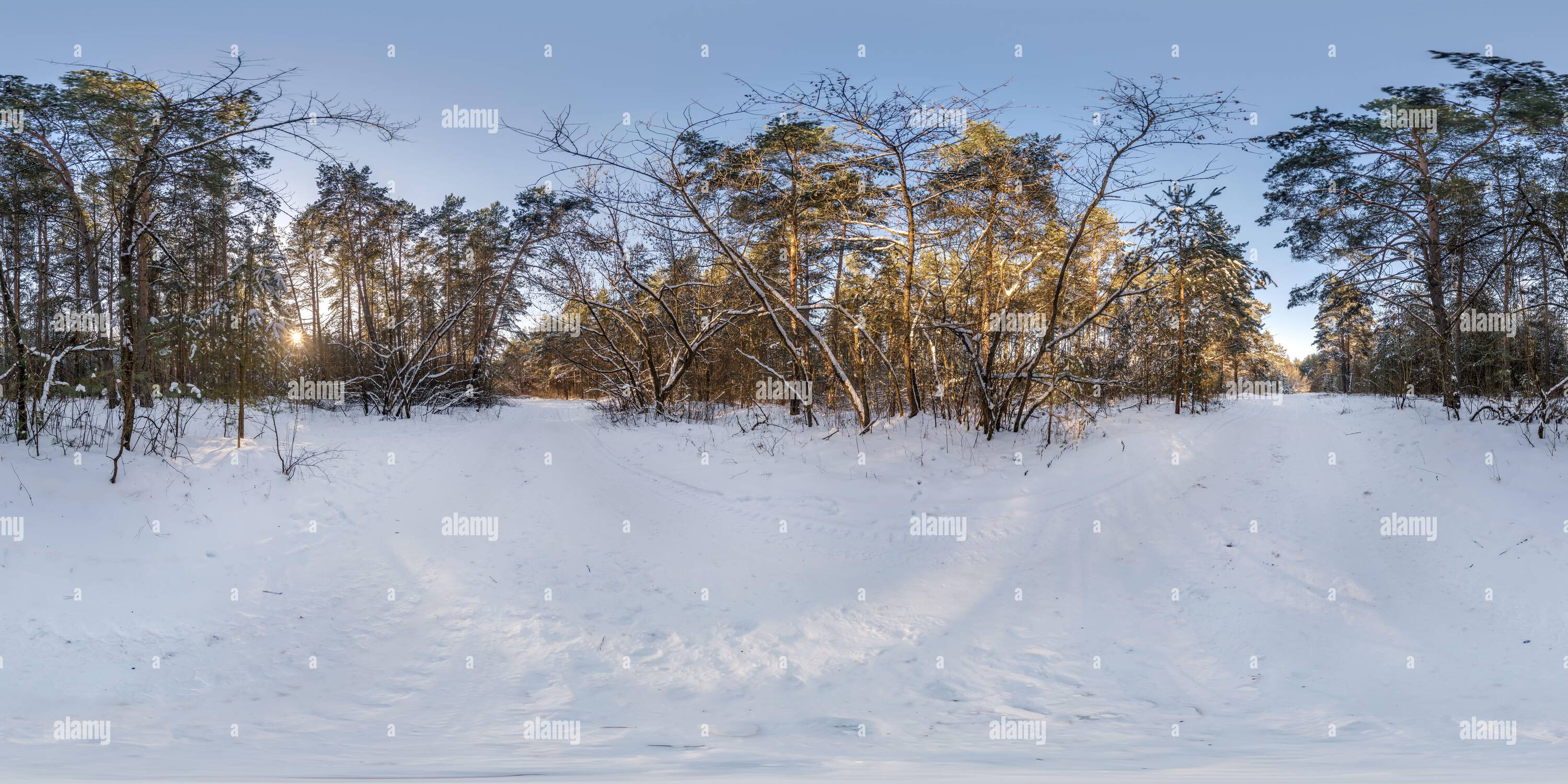 360° view of winter full spherical hdri 360 panorama view road in snowy ...