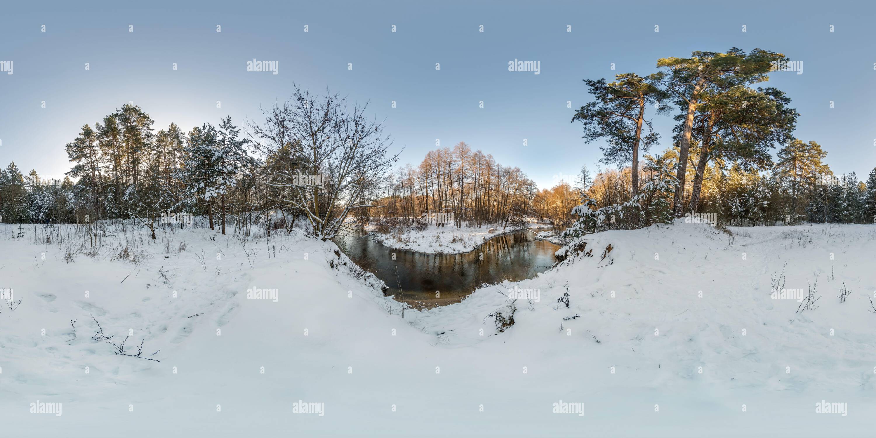 360° view of winter full spherical hdri 360 panorama view road in snowy ...