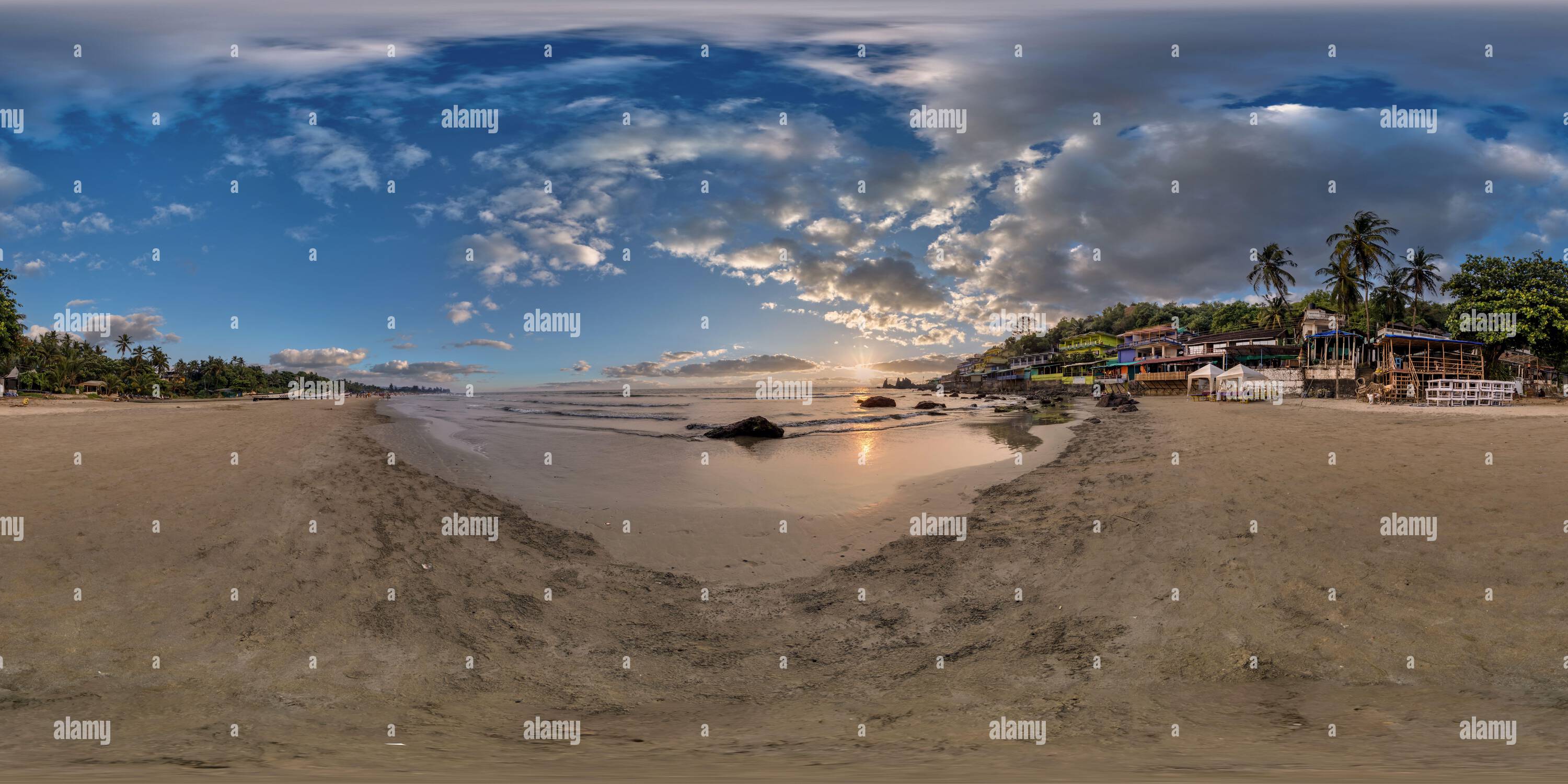 360° view of 360 hdri panorama with coconut trees on ocean coast on ...