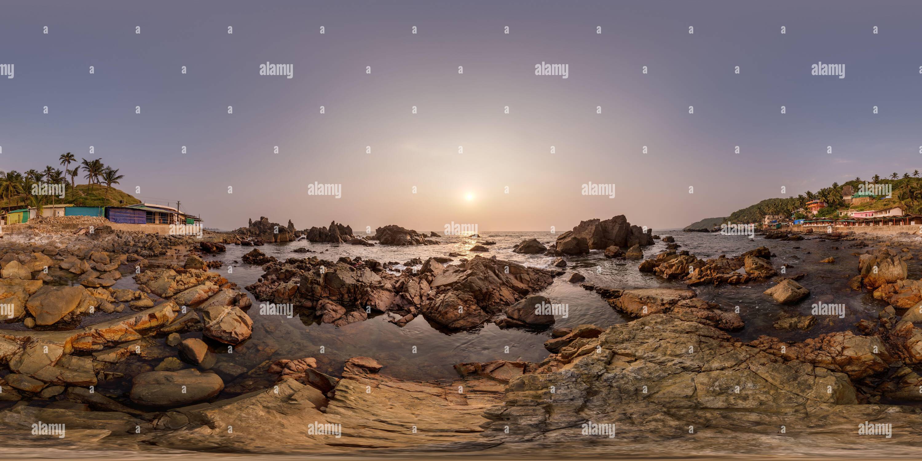 360° view of full hdri 360 panorama view on ocean on shore with rocks ...