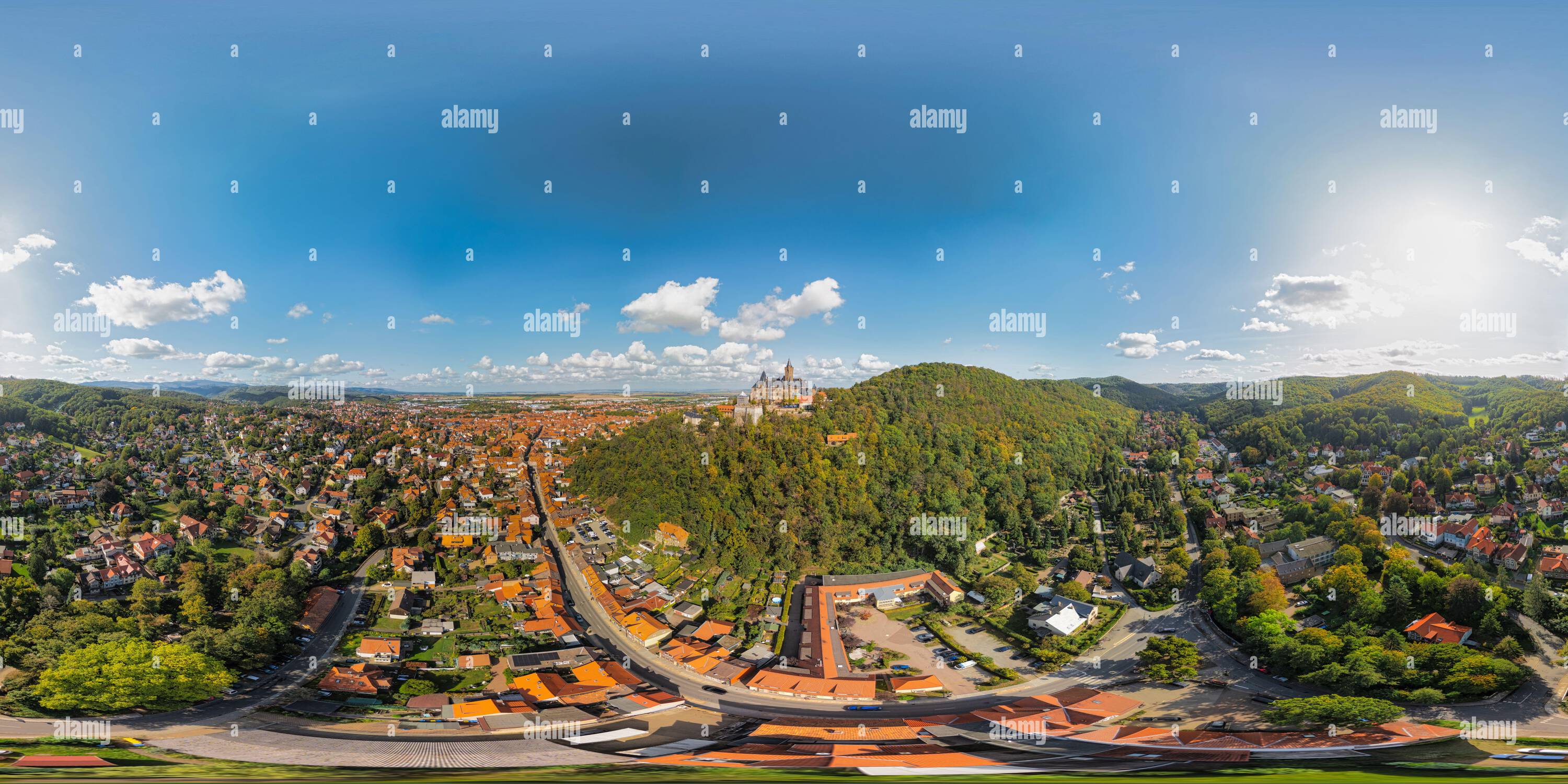 360° view of Aerial view of famous Castle Wernigerode, in beautiful ...