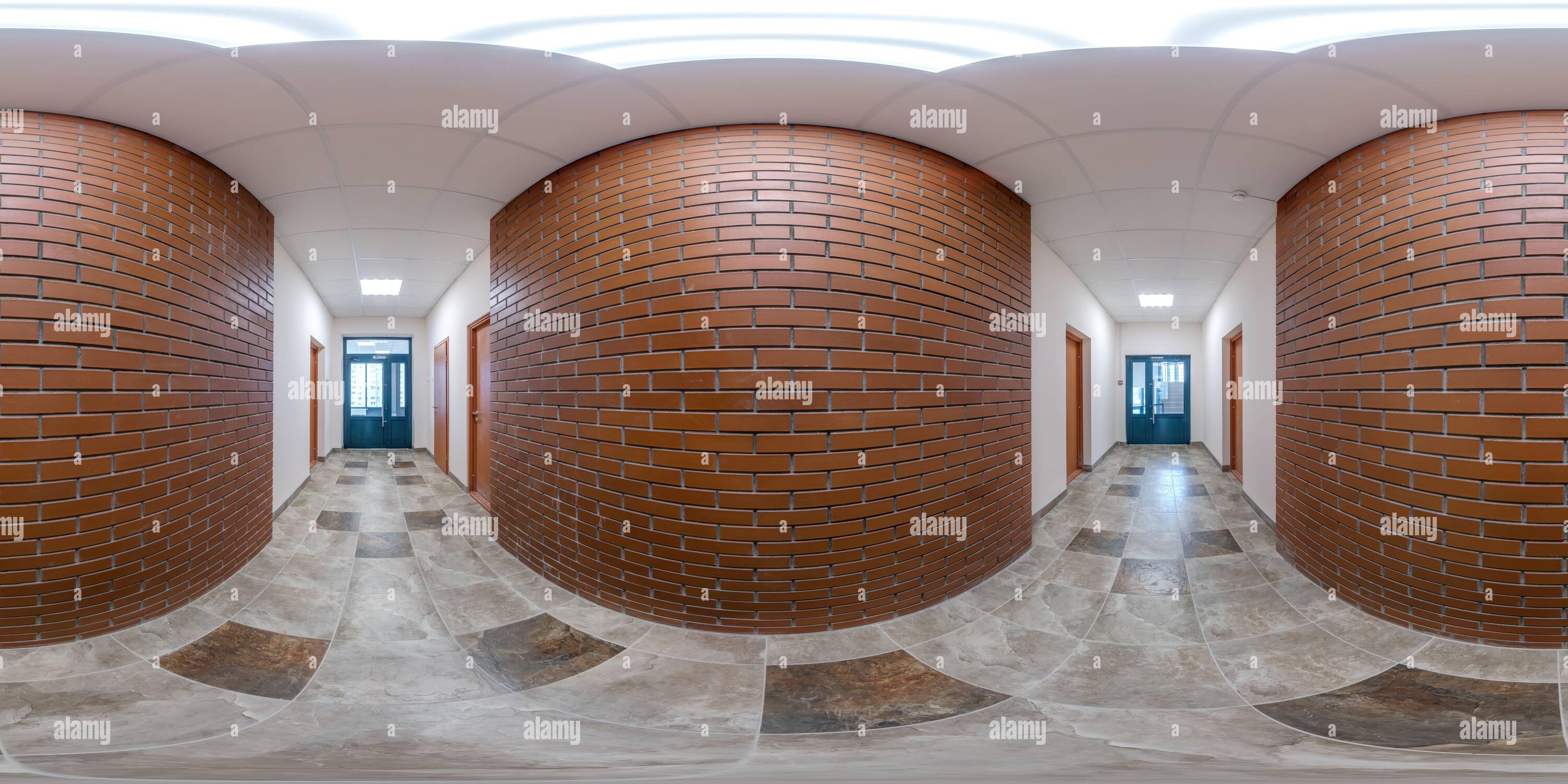 360° view of hdri 360 panorama in interior empty corridor with red ...