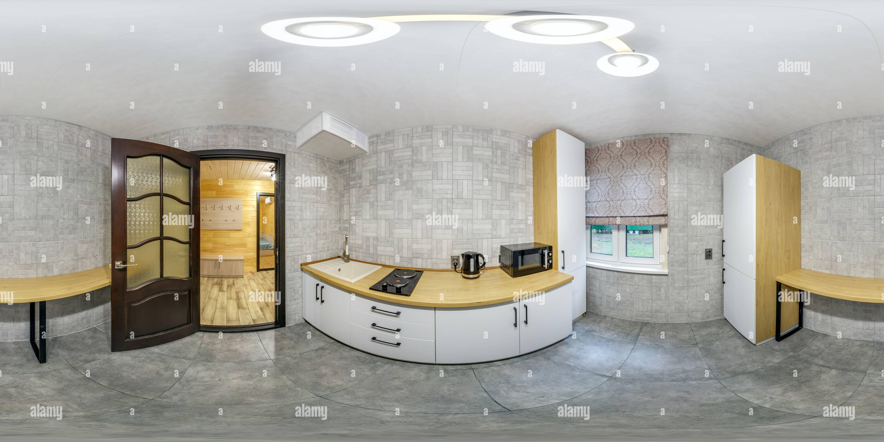 360° view of seamless 360 panorama in interior of kitchen of cheap ...