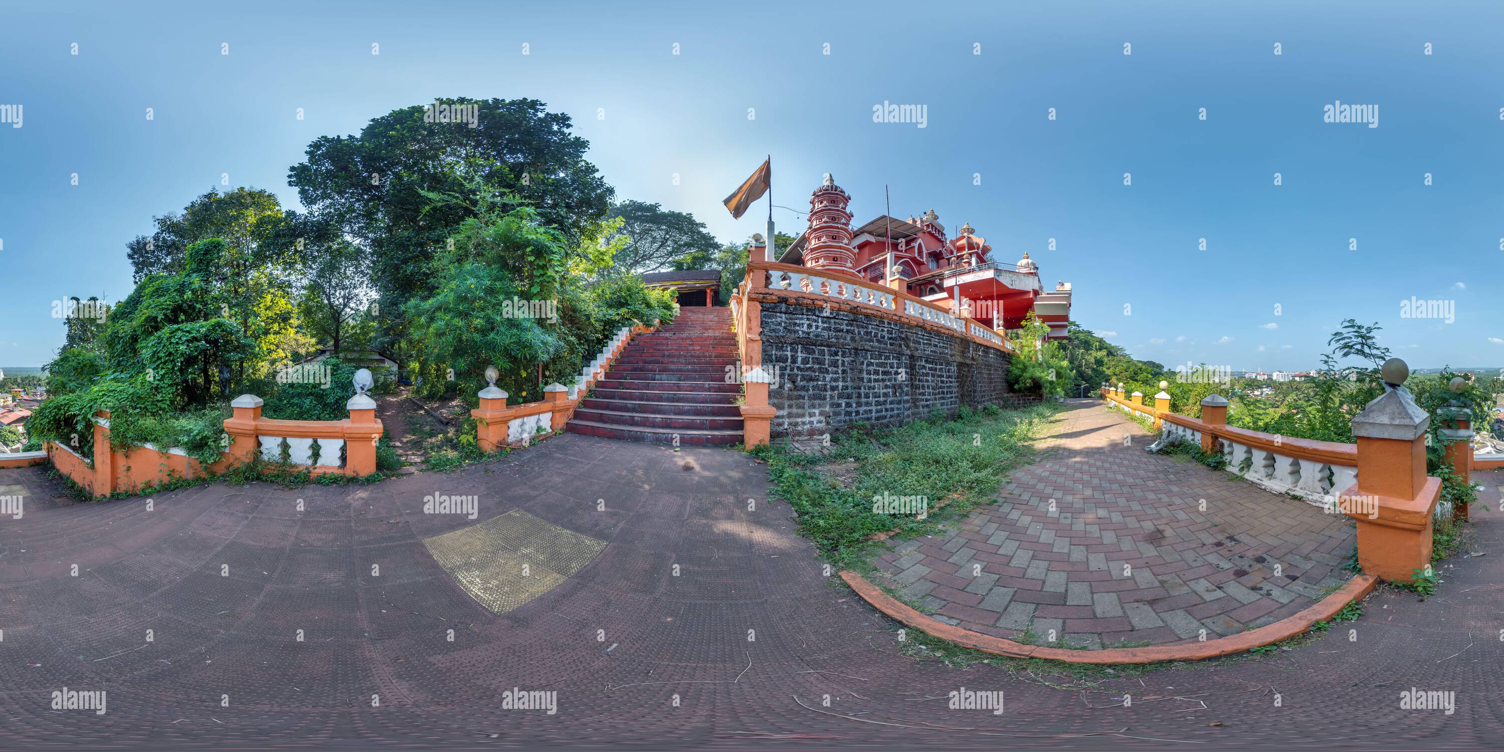360° view of full hdri 360 panorama near red hindu maruti temple of ape ...