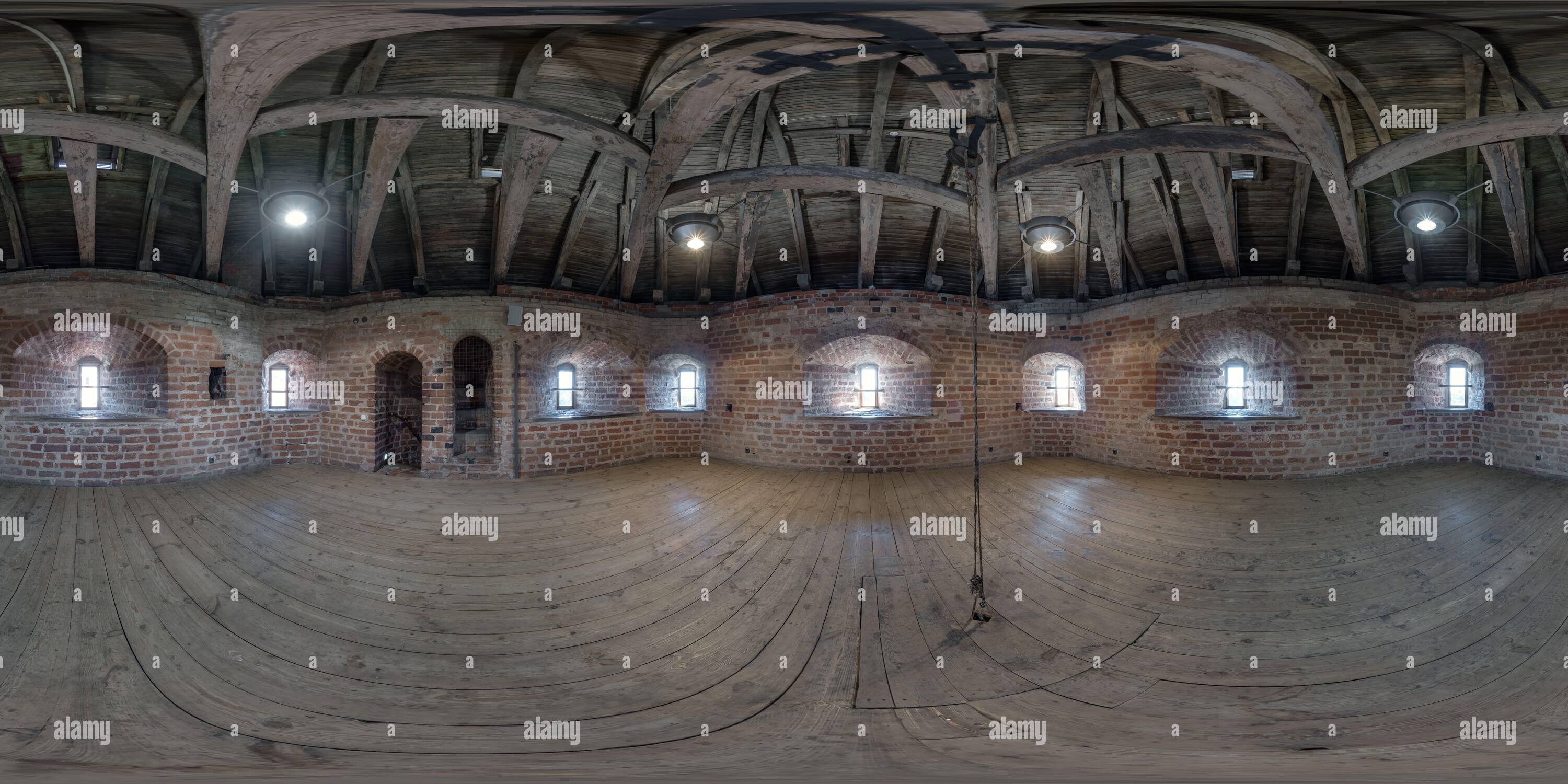 360° view of hdri 360 panorama in interior in castle tower with brick ...