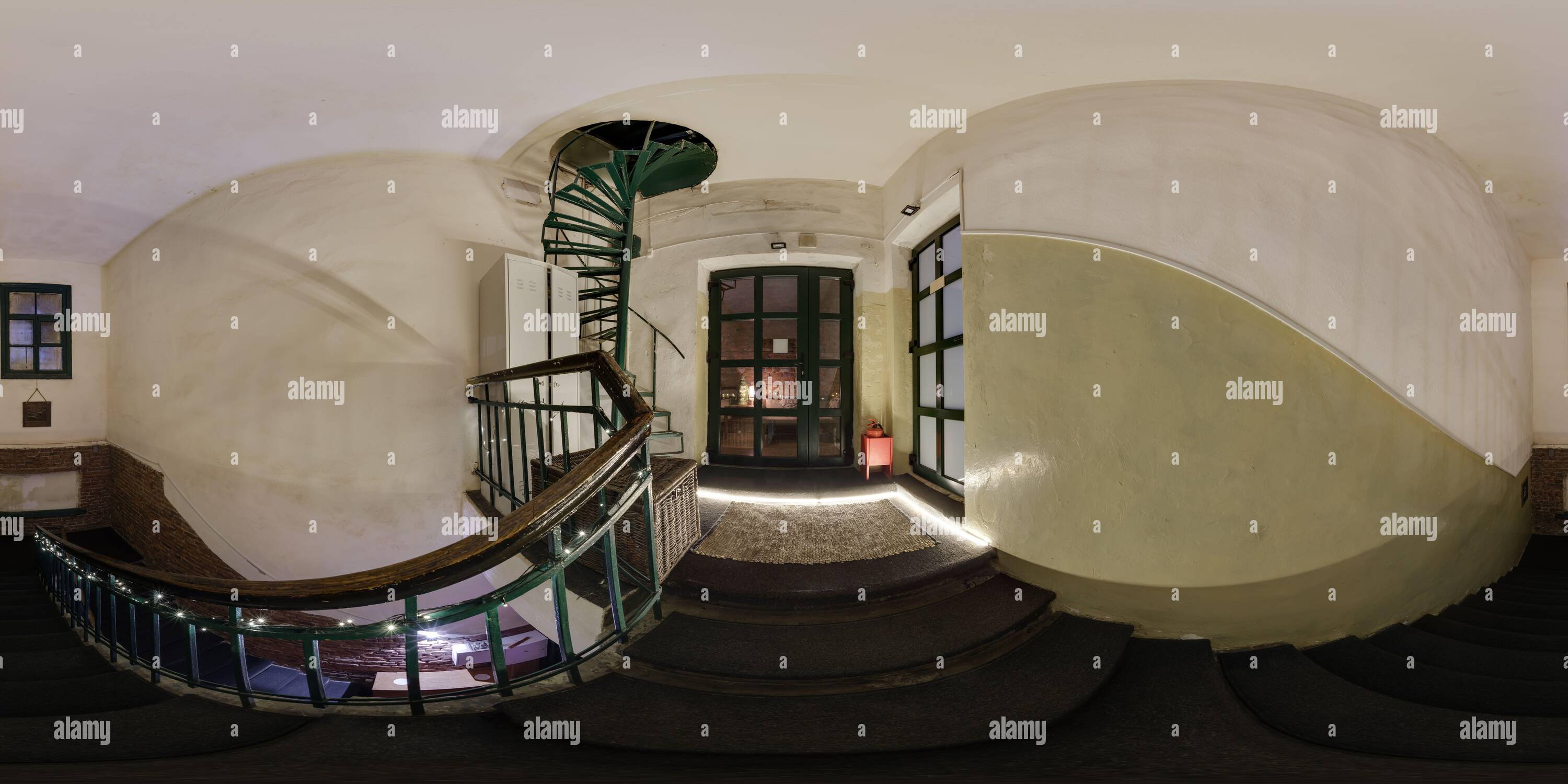 360° view of emergency and evacuation exit stair in up ladder in loft ...