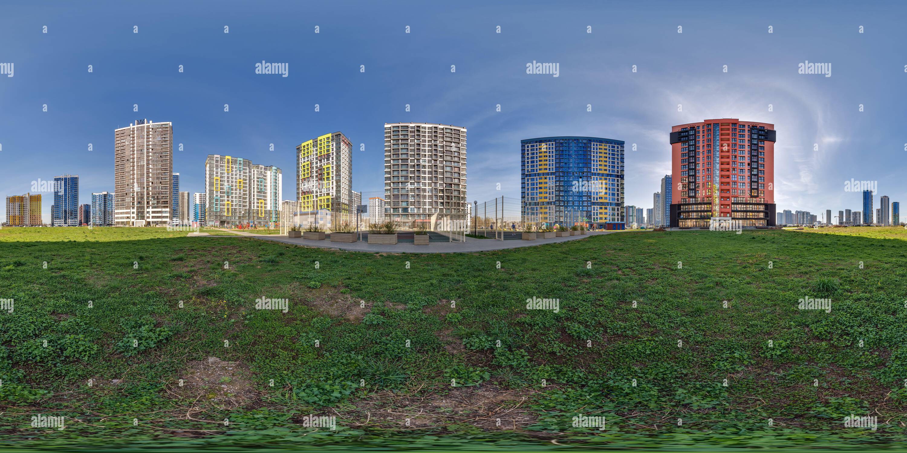 360° view of hdri panorama 360 near skyscraper multistory buildings of ...