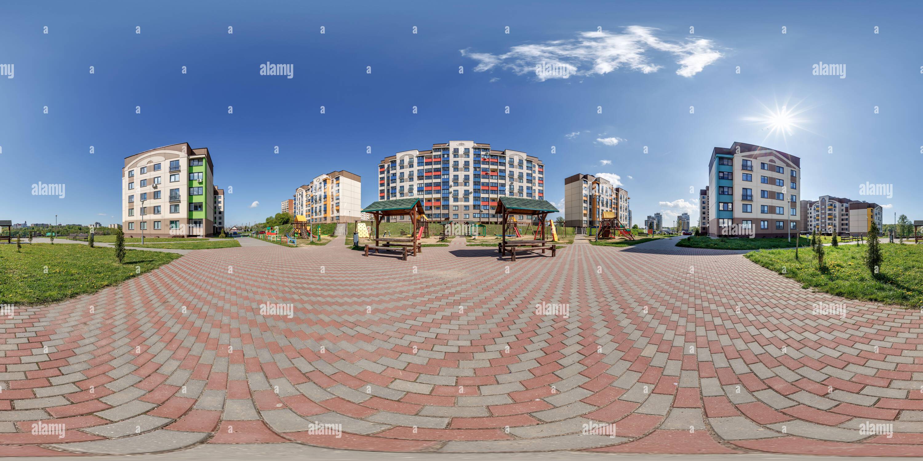 360° view of 360 hdri panorama in middle of modern multi-storey multi ...