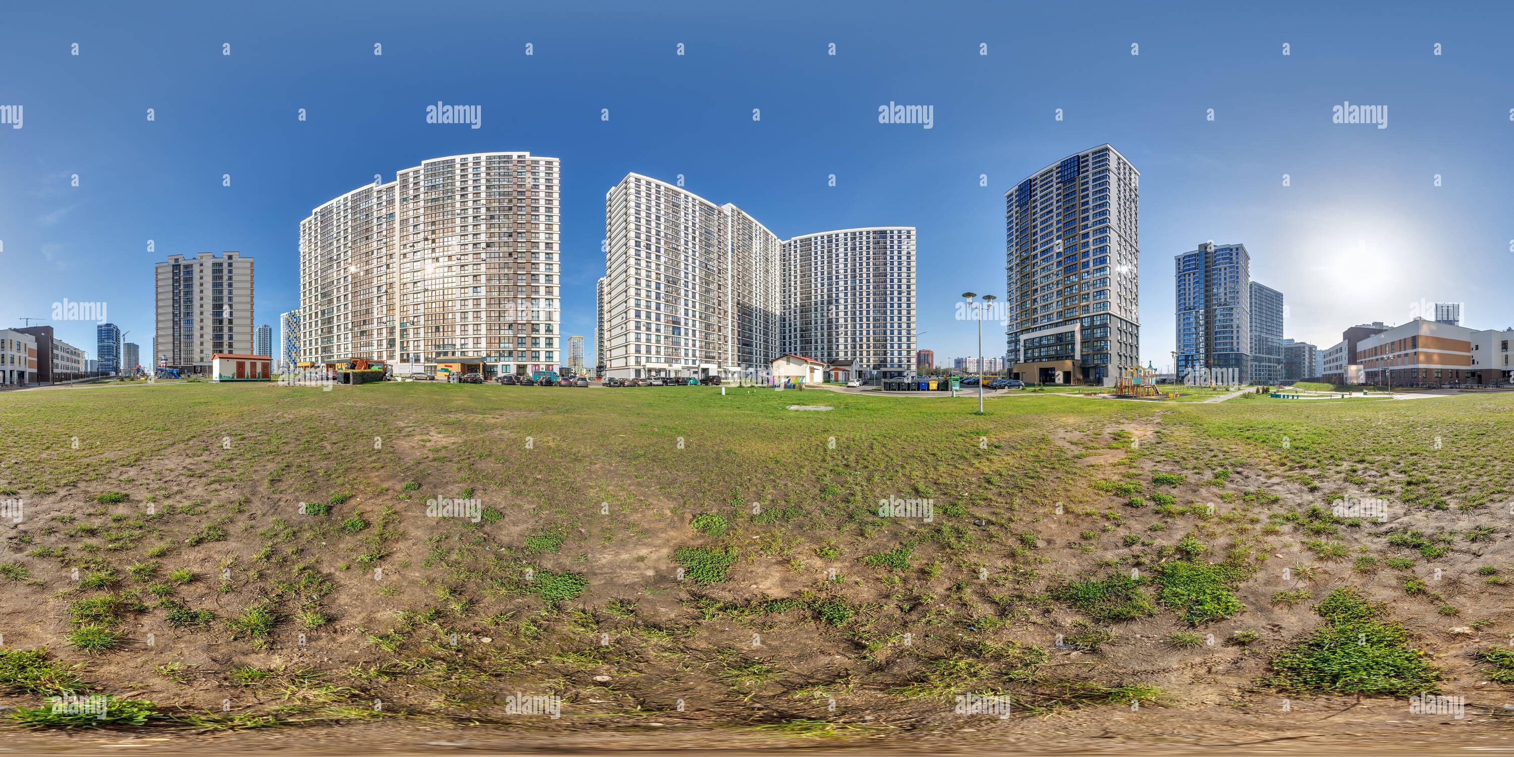 360° view of hdri panorama 360 near skyscraper multistory buildings of ...