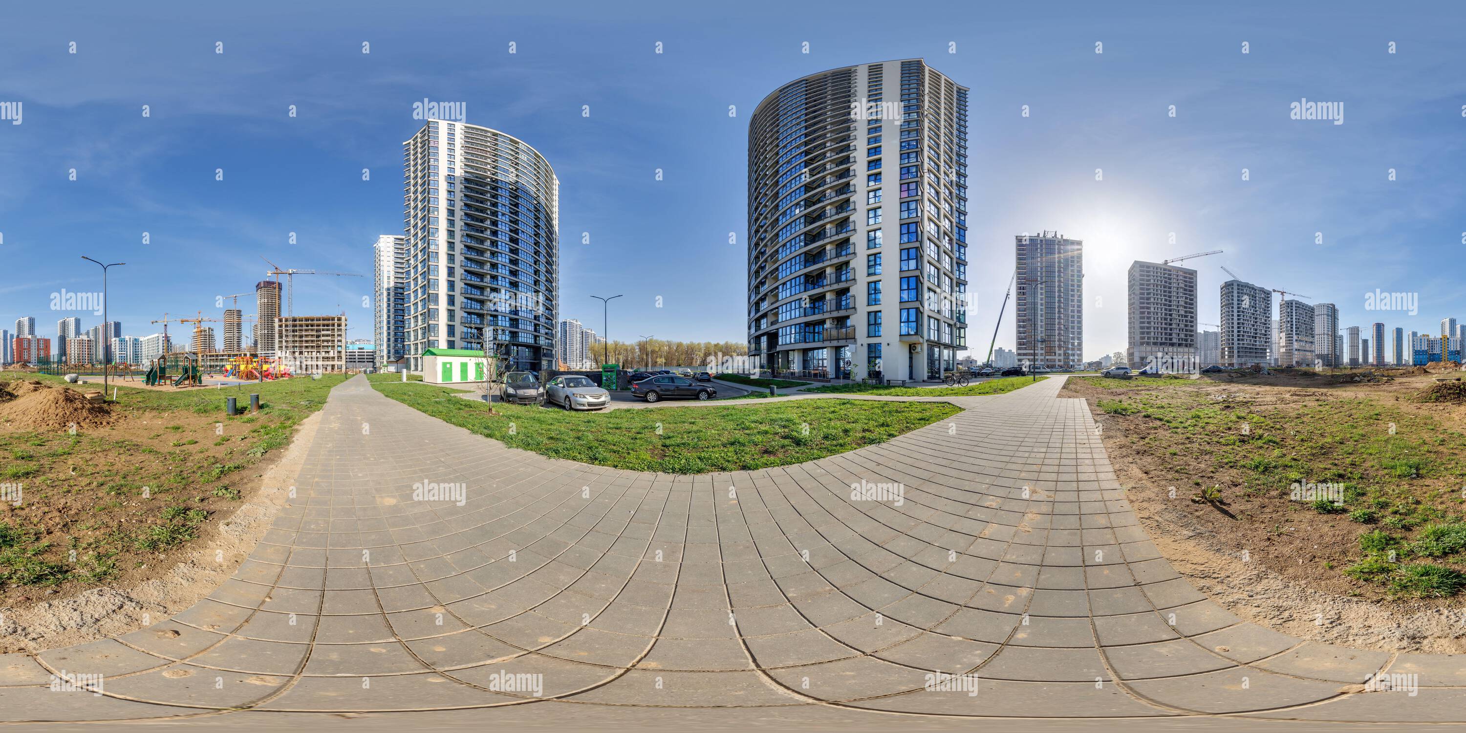 360° view of hdri panorama 360 near skyscraper multistory buildings of ...