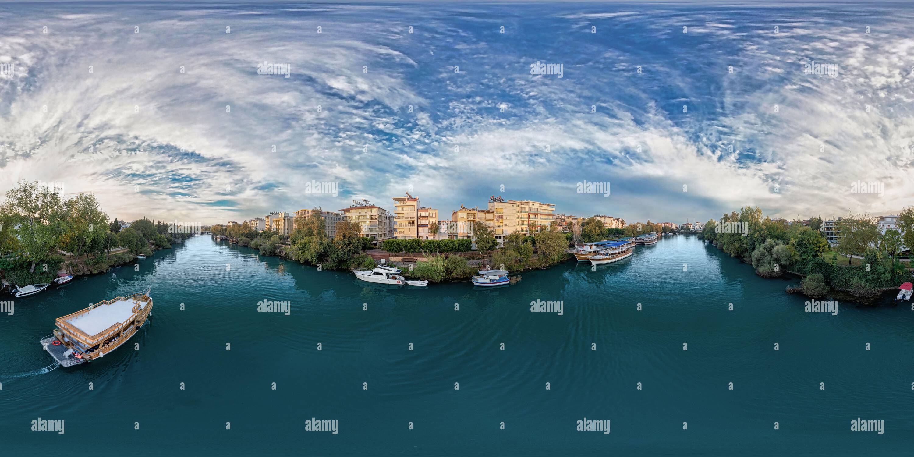 360° view of Aerial view of the city of Manavgat, the Manavgat River ...
