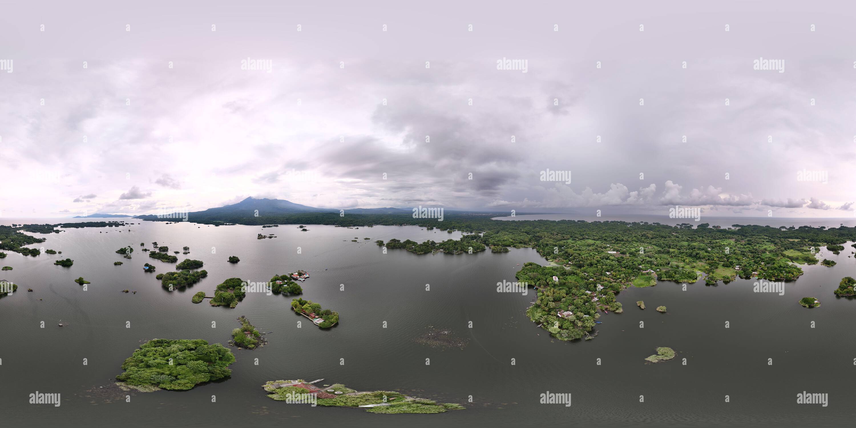 360° view of Lake islands in Nicaragua Granada with Mombacho volcano aerial drone 360 vr view ...