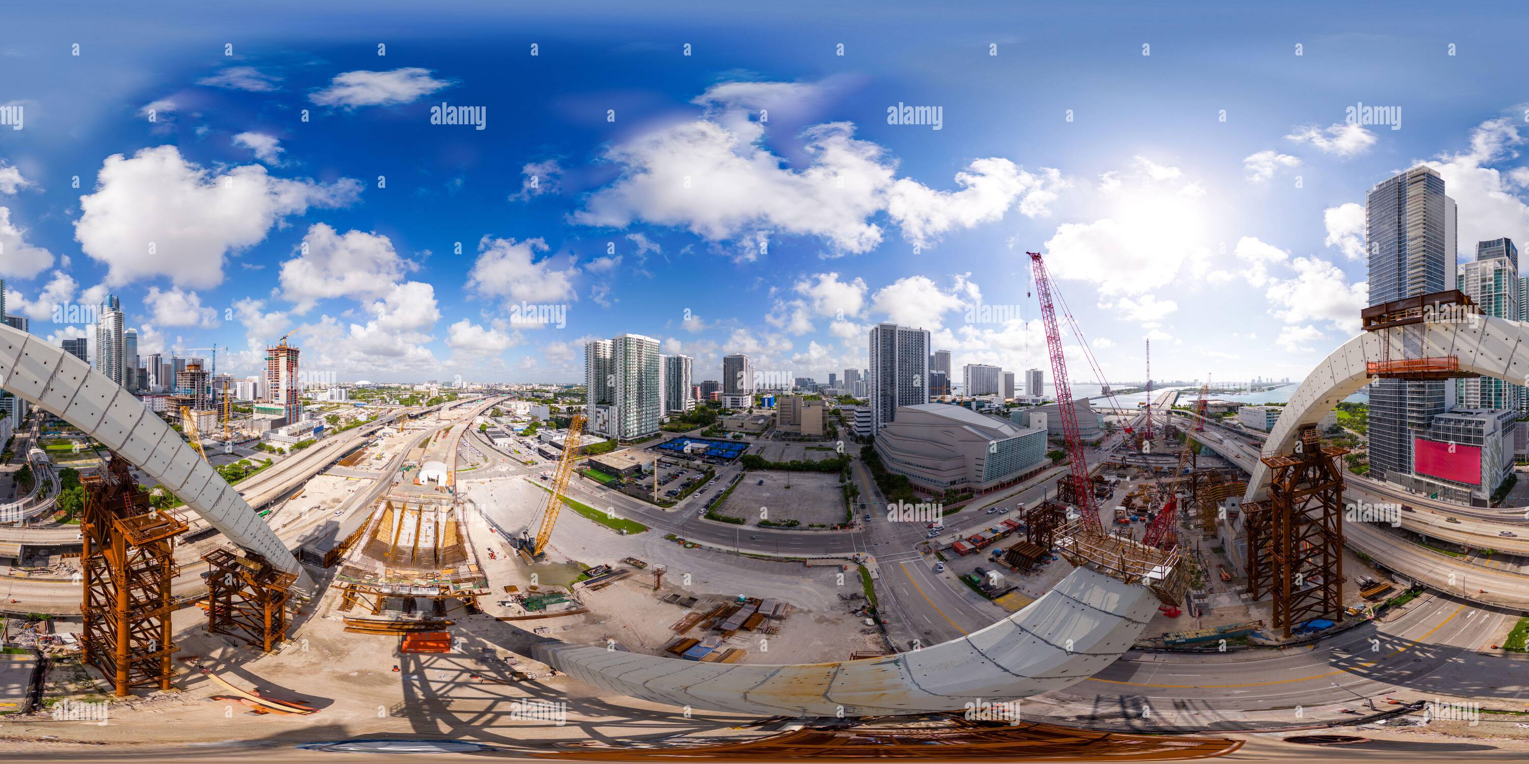 360° view of Miami, FL, USA. Aerial drone photo Downtown Miami highrise ...