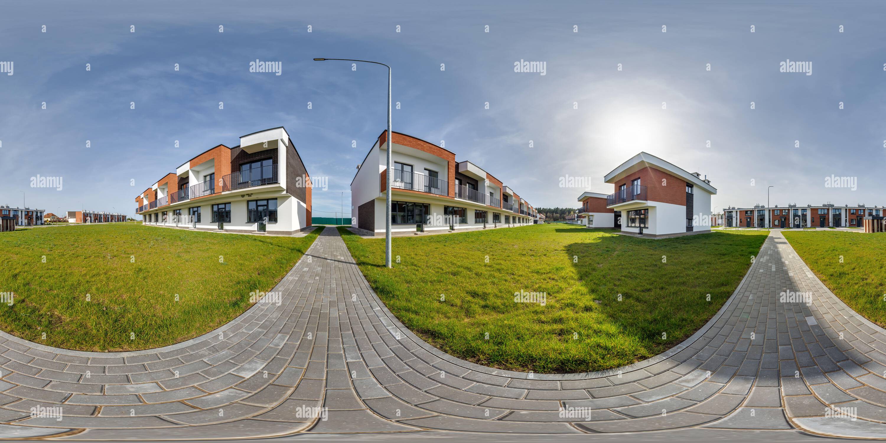 360° view of hdri 360 panorama in low-rise residential townhouse or ...