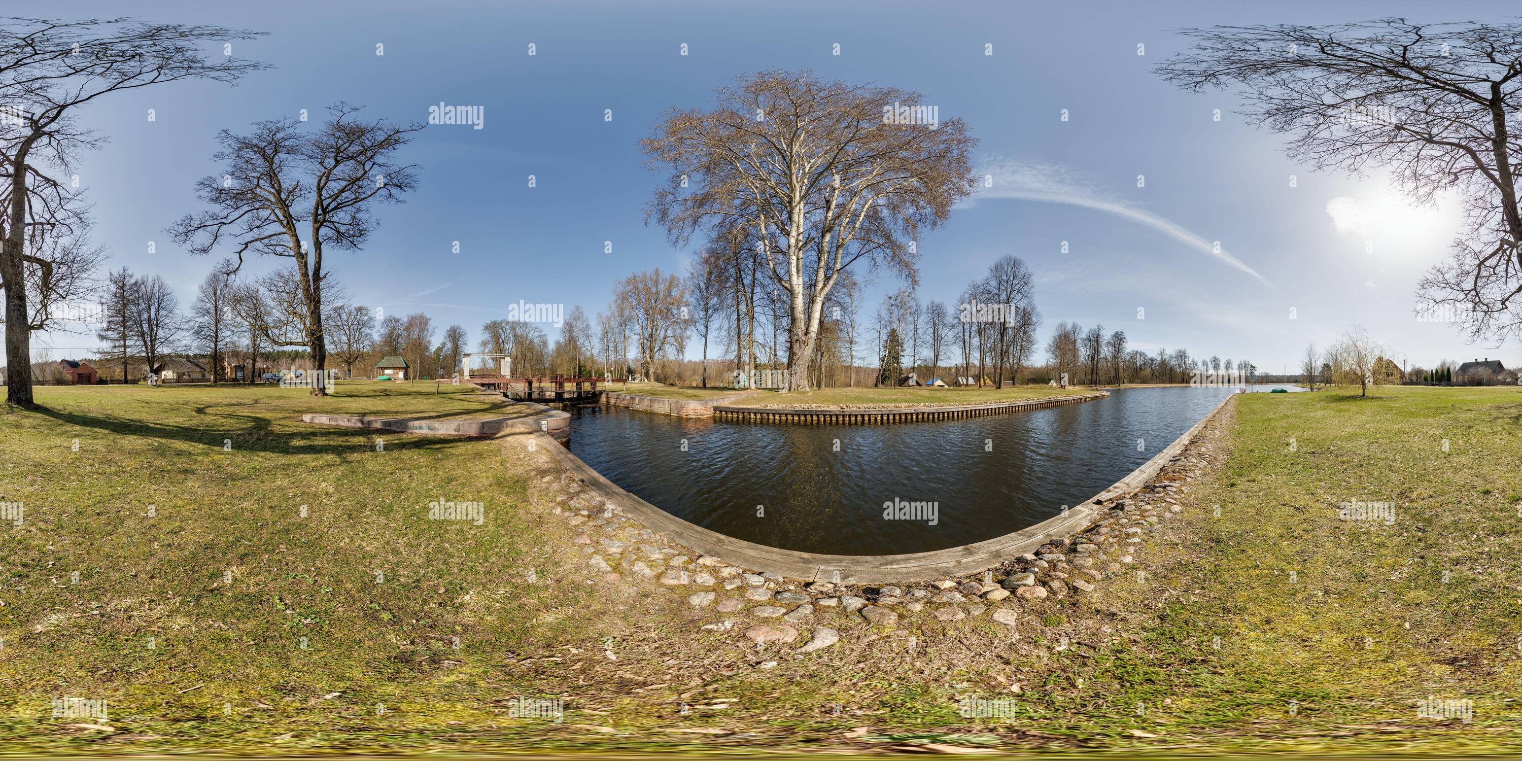 360° view of full seamless spherical hdri 360 panorama view near dam ...