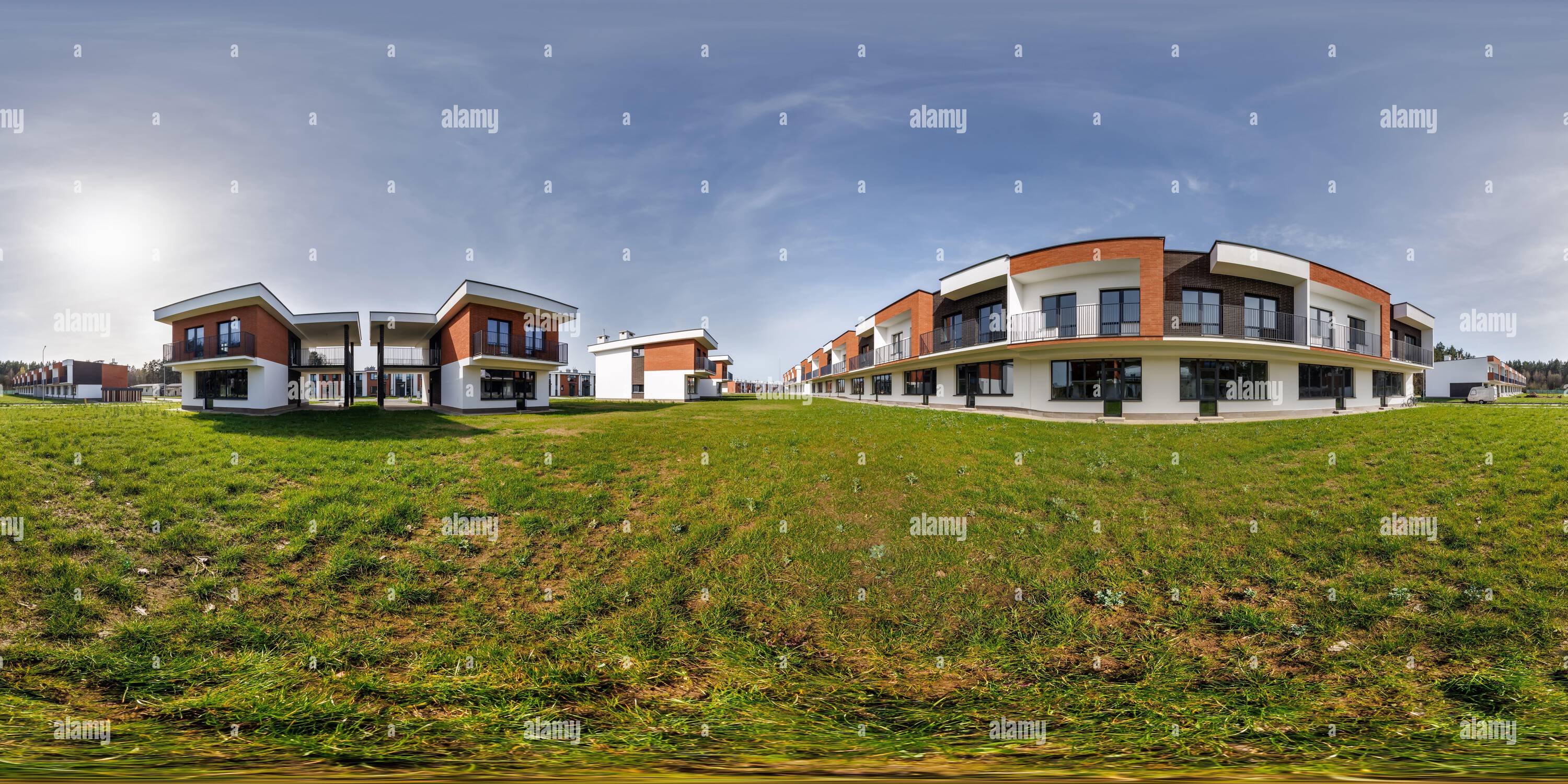 360° view of hdri 360 panorama in low-rise residential townhouse or ...