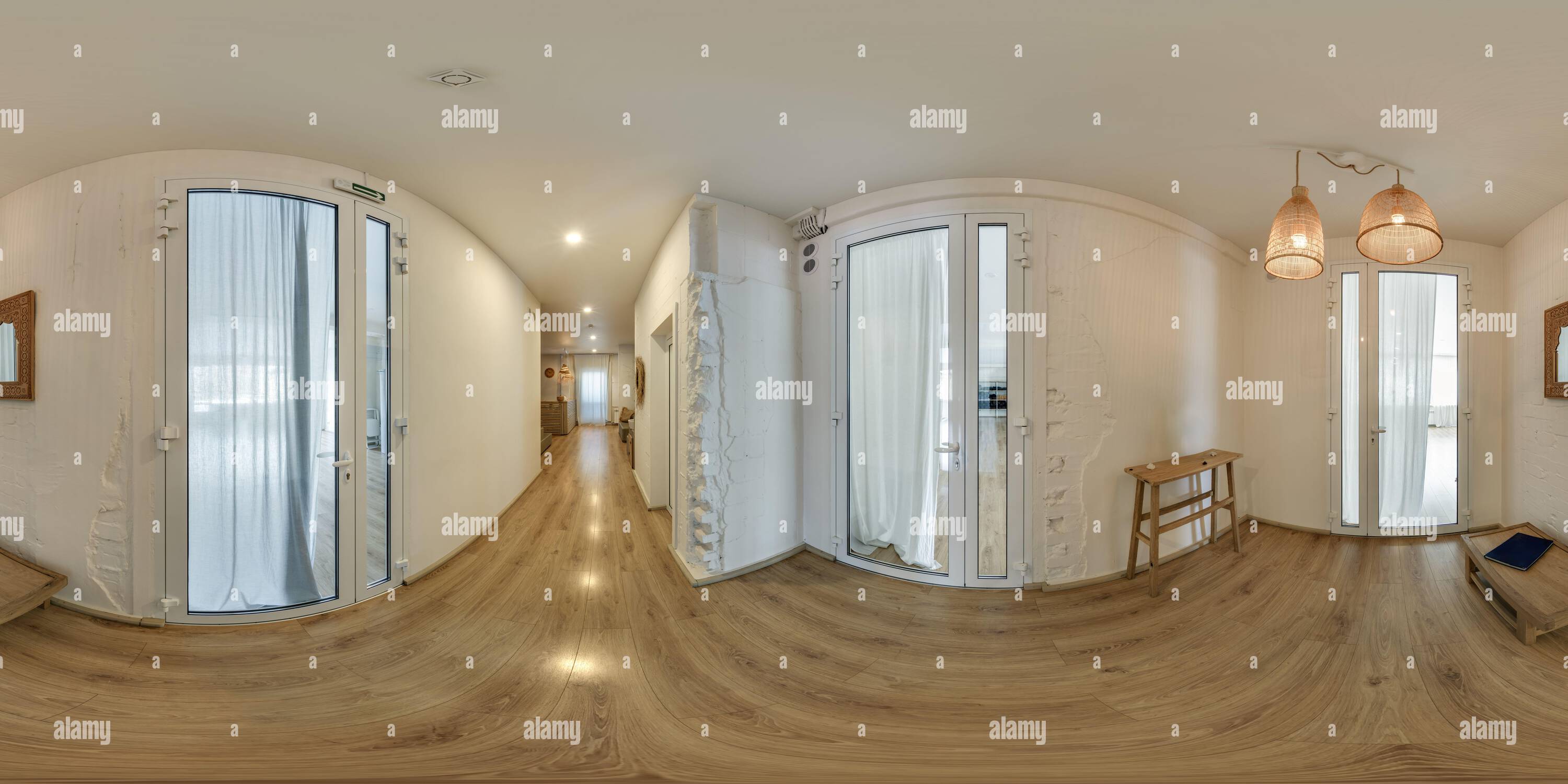 360° view of 360 hdri panorama of empty corridor with doors for room ...