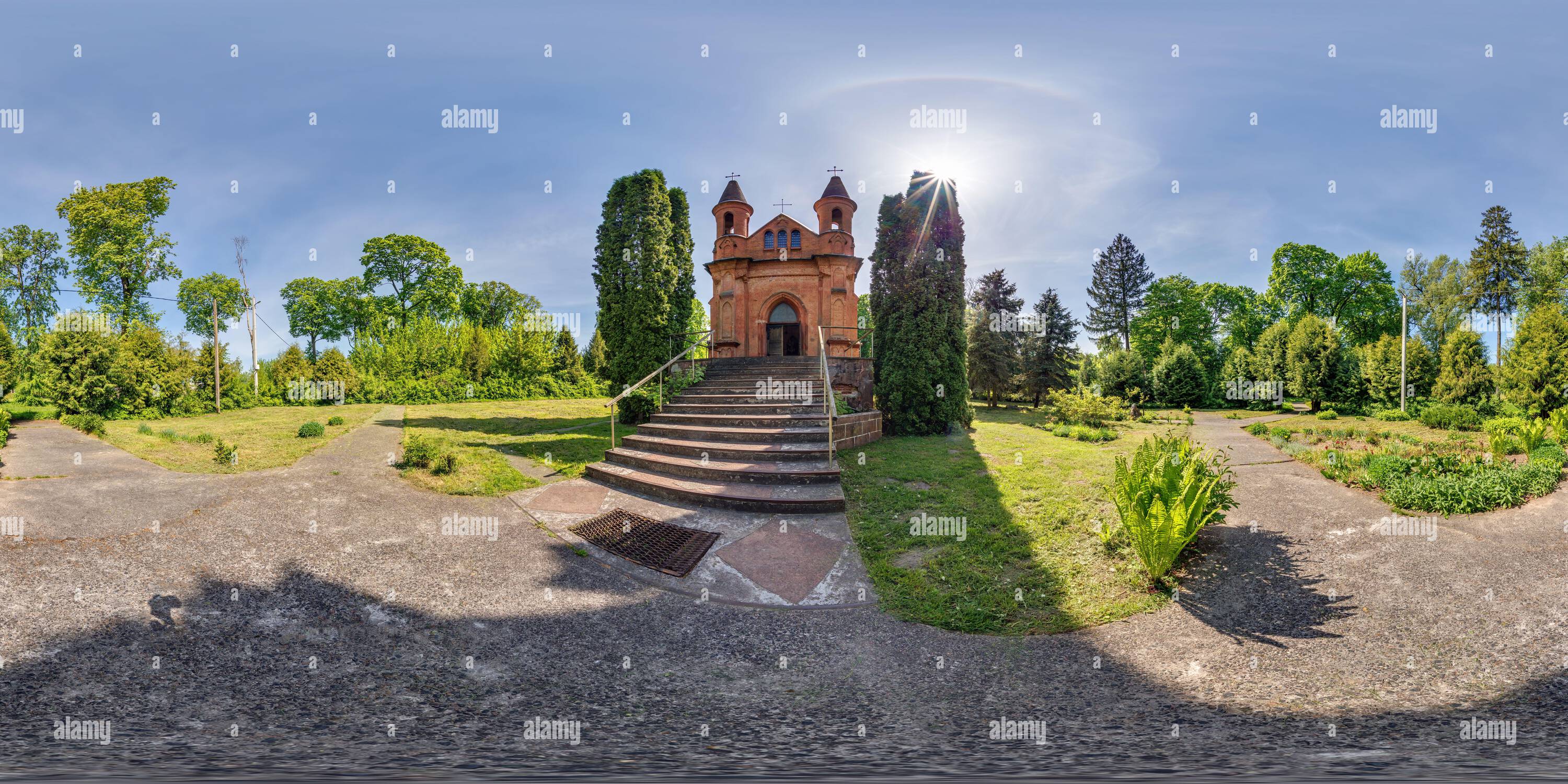 360° view of full hdri 360 panorama view on red brick neo gothic ...