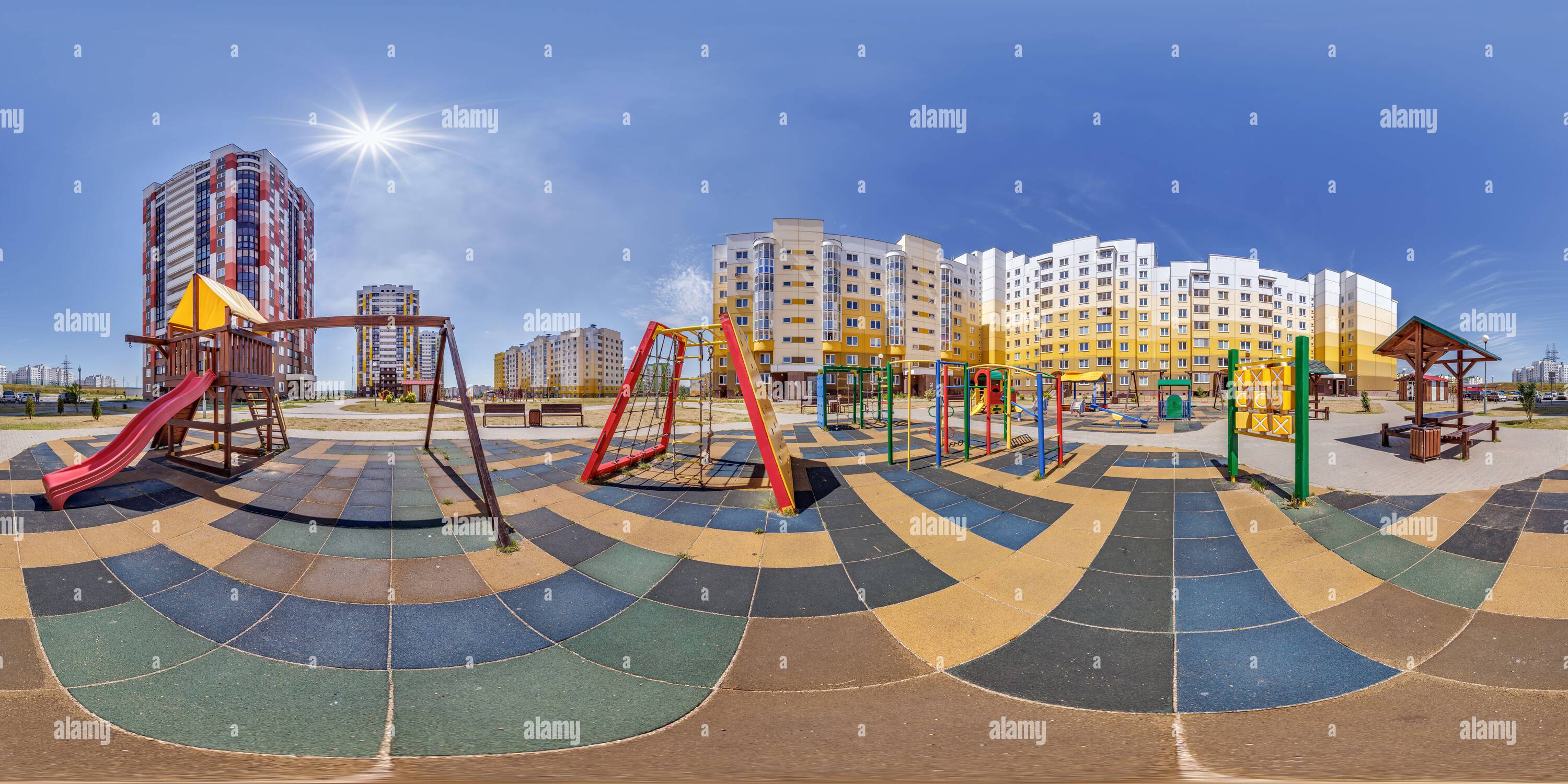 360° view of 360 hdri panorama on sports or childrens playground in ...