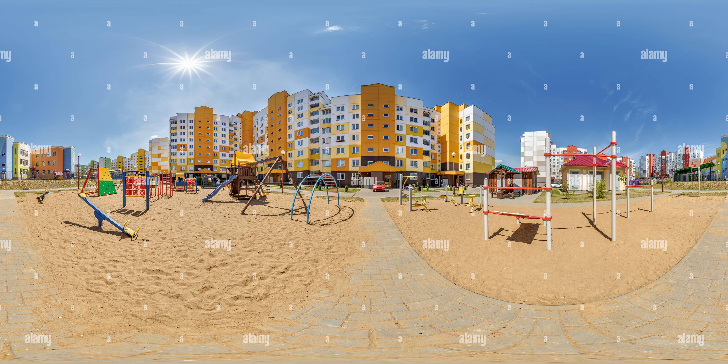 360° view of 360 hdri panorama on sports or childrens playground in ...