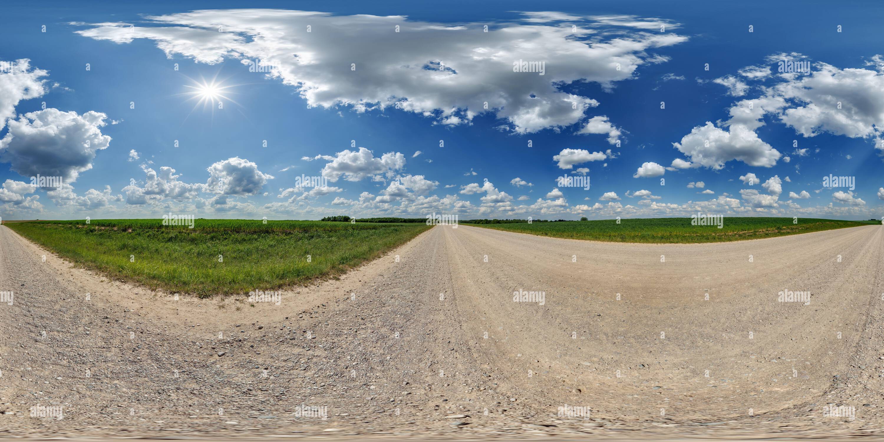 360° view of blue sky hdri 360 panorama with awesome clouds on gravel ...
