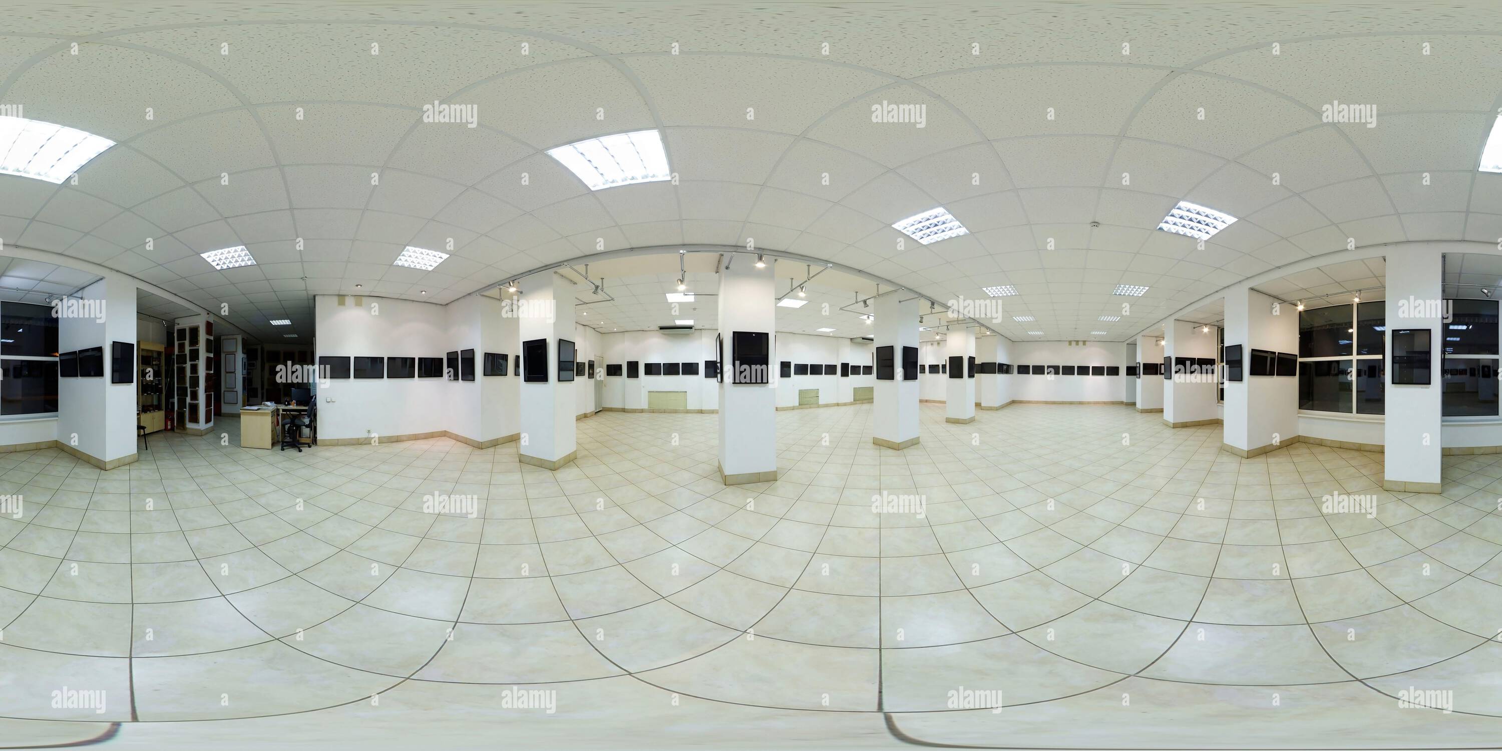 360° view of 360 panorama in hall room of exhibition gallery with empty ...