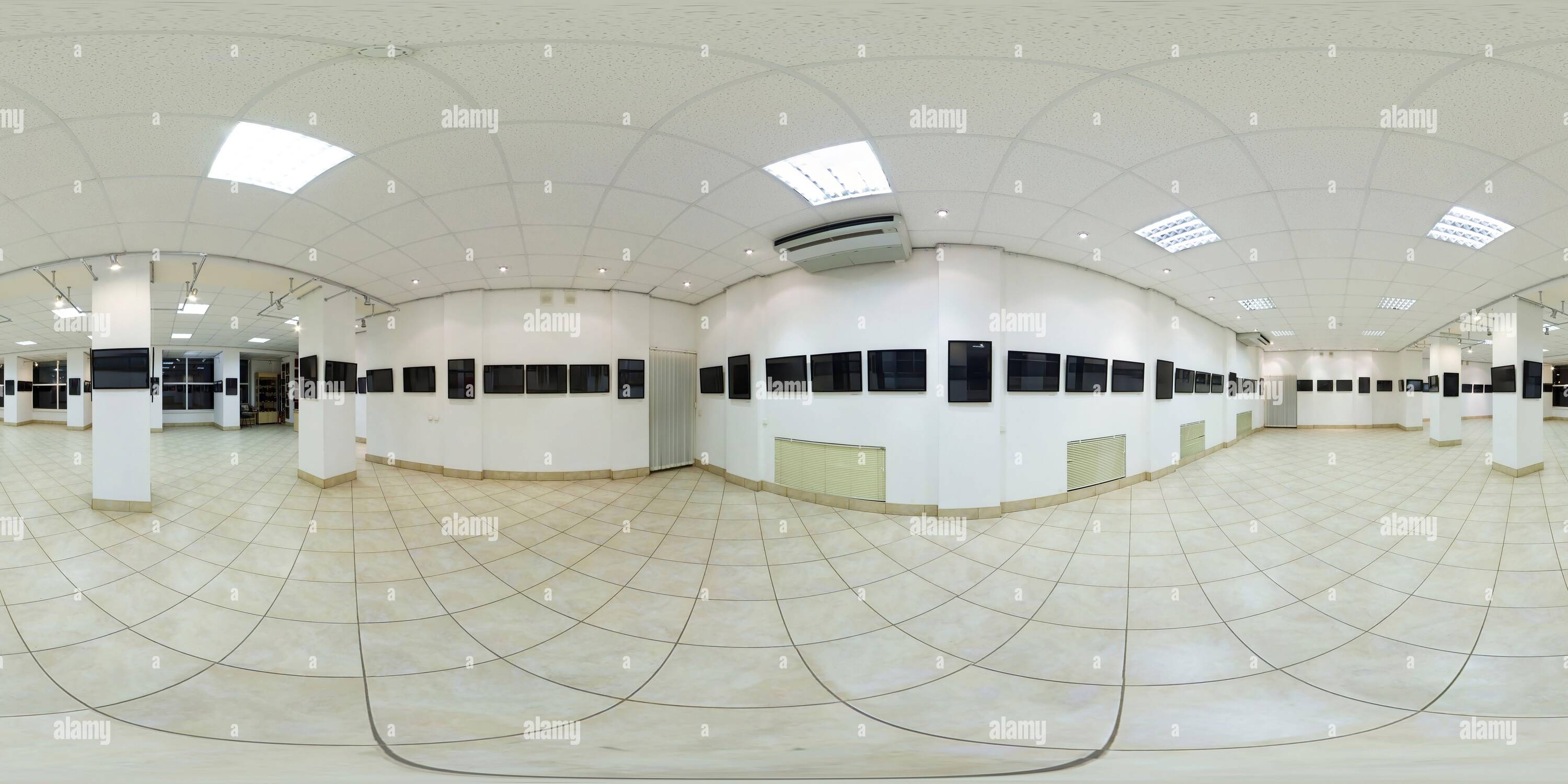 360° view of 360 panorama in hall room of exhibition gallery with empty frames for paintings in ...