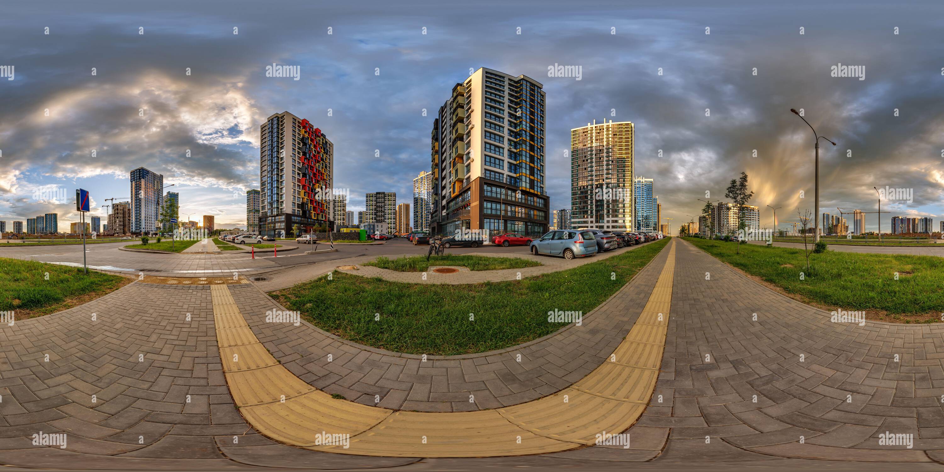 360° view of hdri 360 panorama near new skyscrapers and residential ...