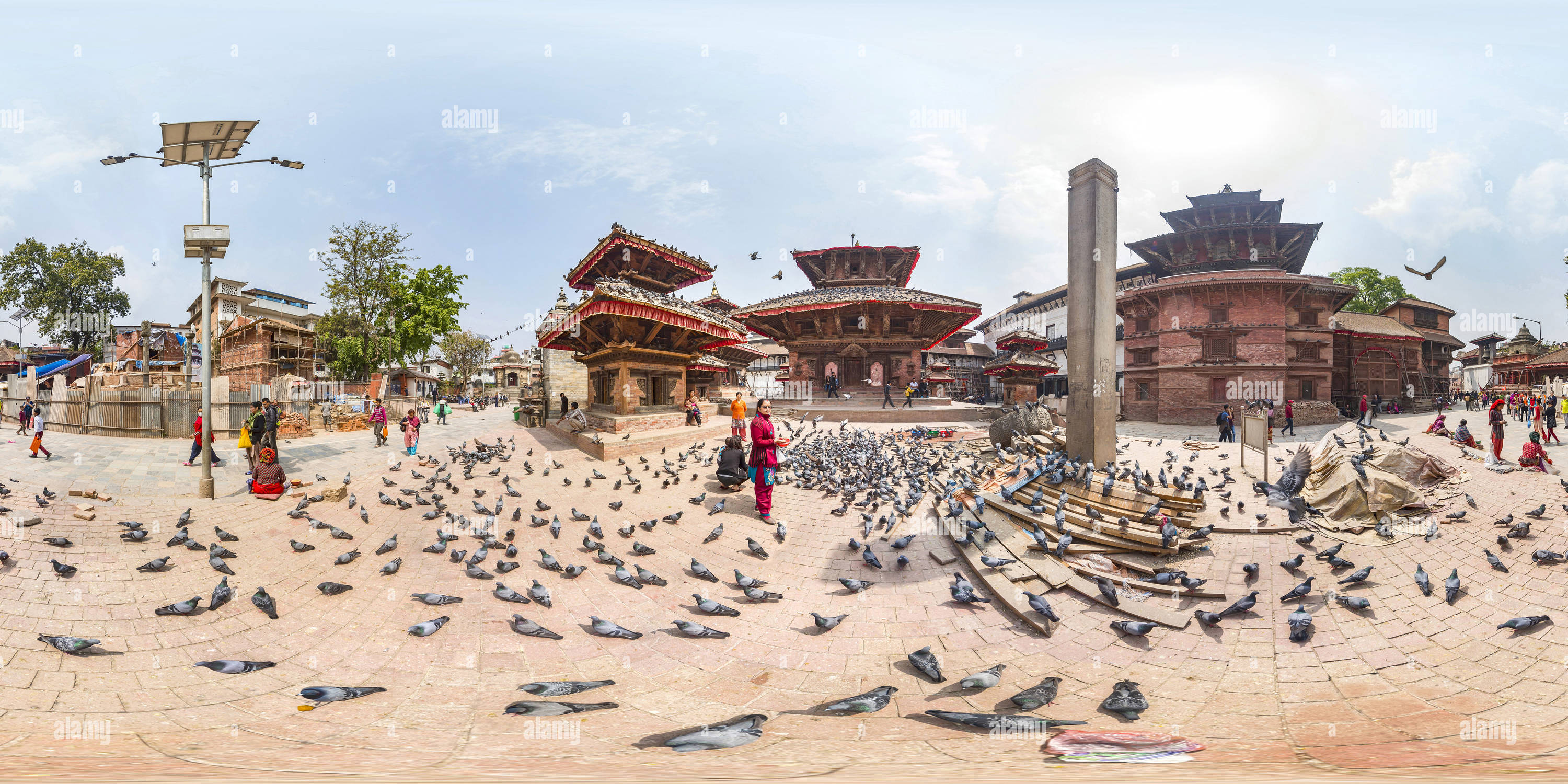 360° view of Nepal 2017. Kathmandu. Durbar Square. Stone pillar Pratap ...