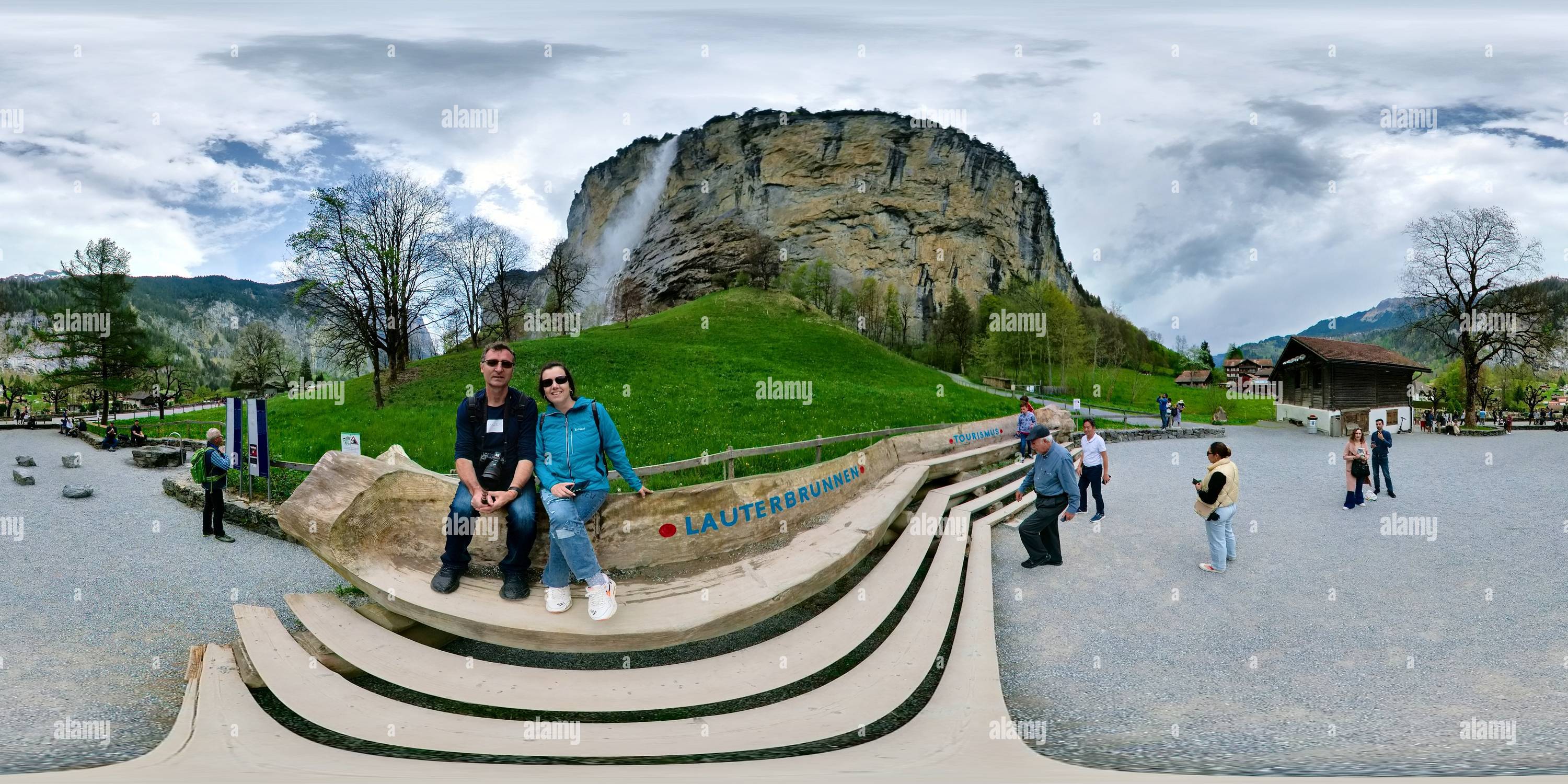 360° view of A great place with waterfalls in Switzerland Lauterbrunnen ...