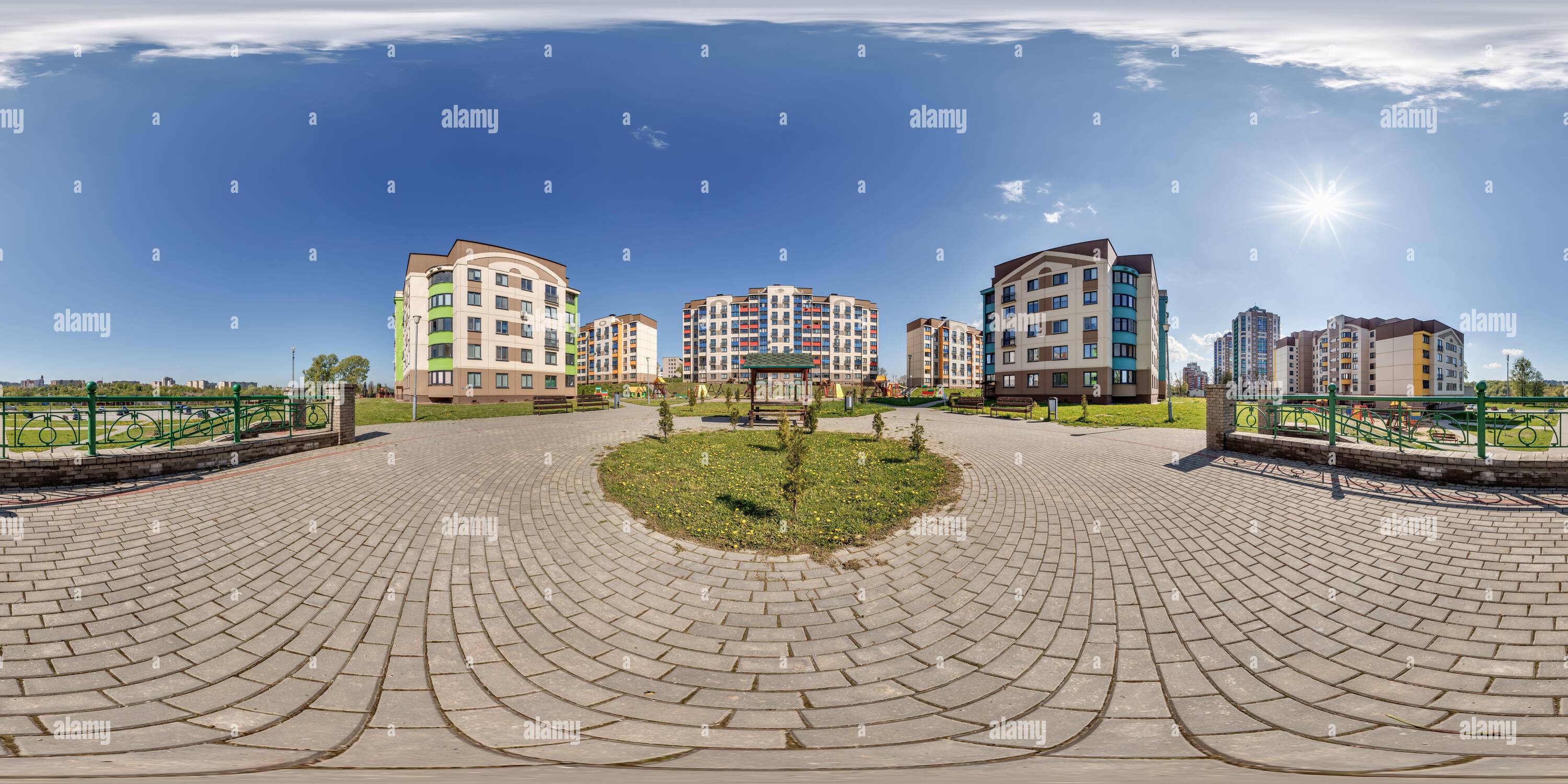 360° view of 360 hdri panorama in middle of modern multi-storey multi ...