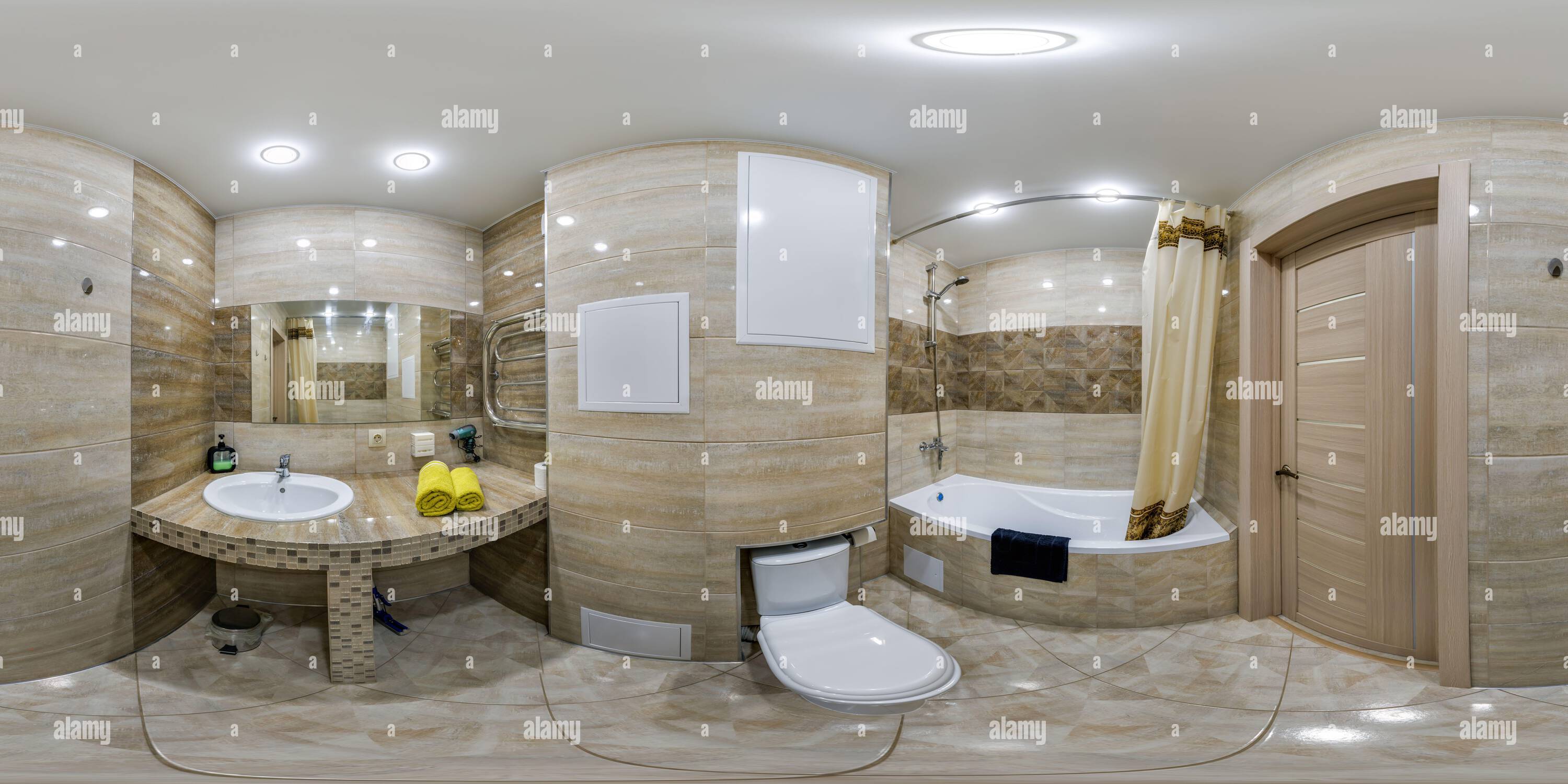 360° view of seamless 360 hdr panorama in interior of expensive bathroom in modern flat ...