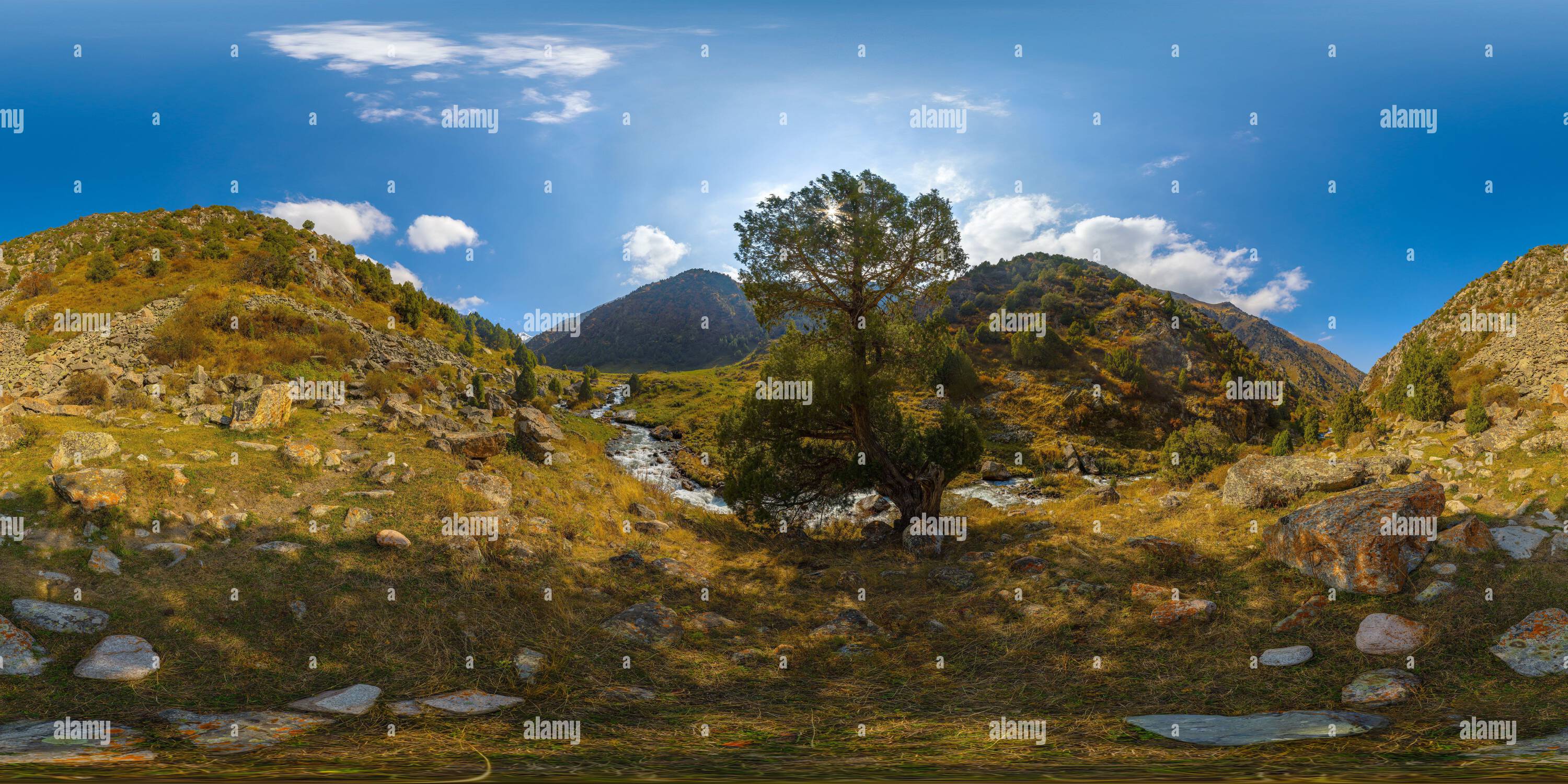 360° view of Full Spherical panorama of rocky hiking trail trough ...