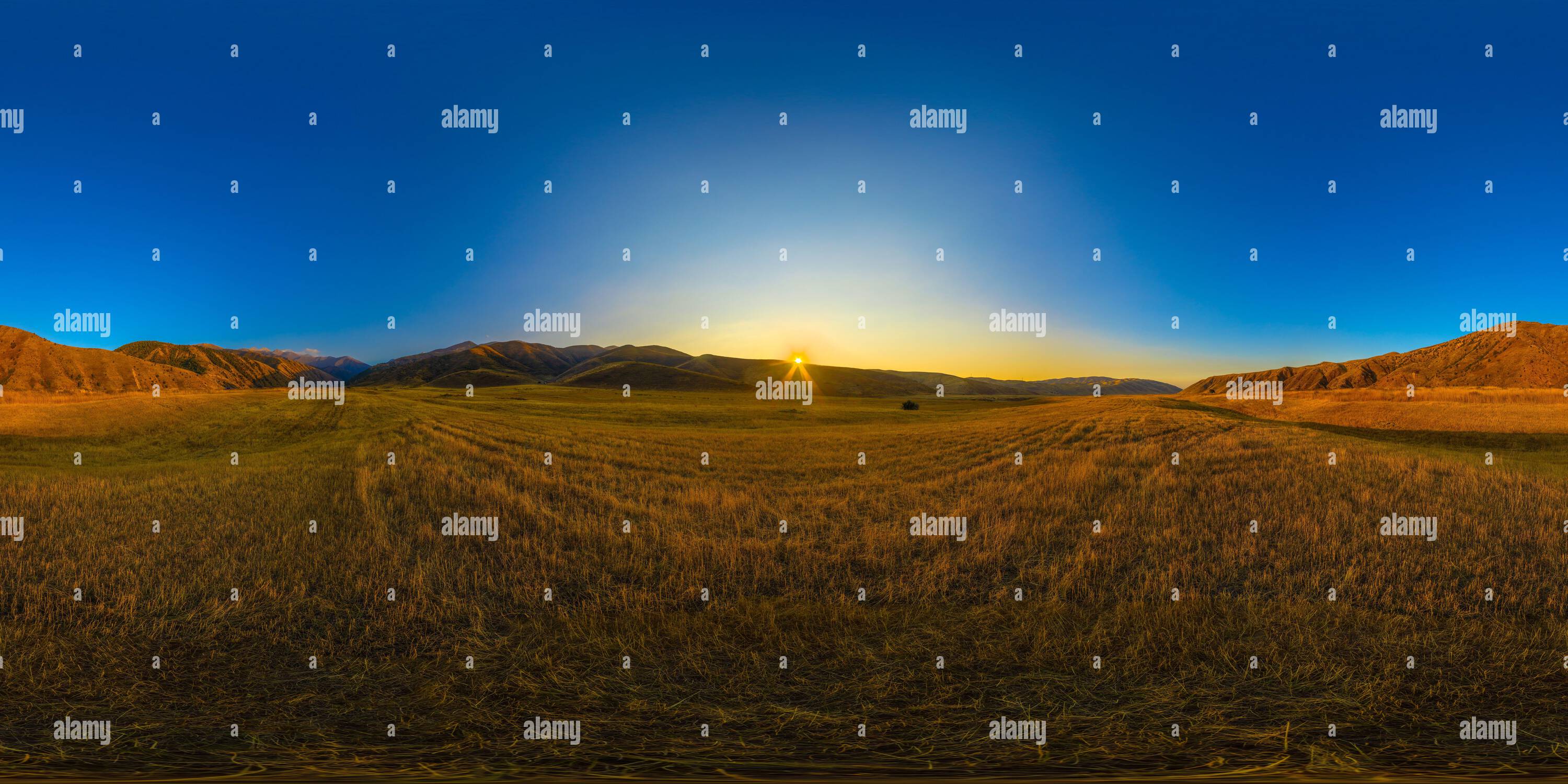 360° view of Full Spherical panorama of straw moved agricultural field ...