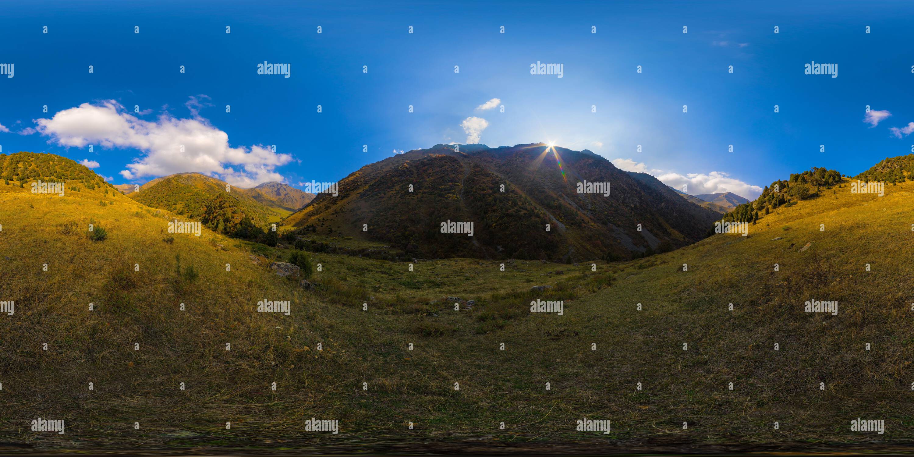 360° view of Full Spherical panorama of autumnal highland pasture in ...
