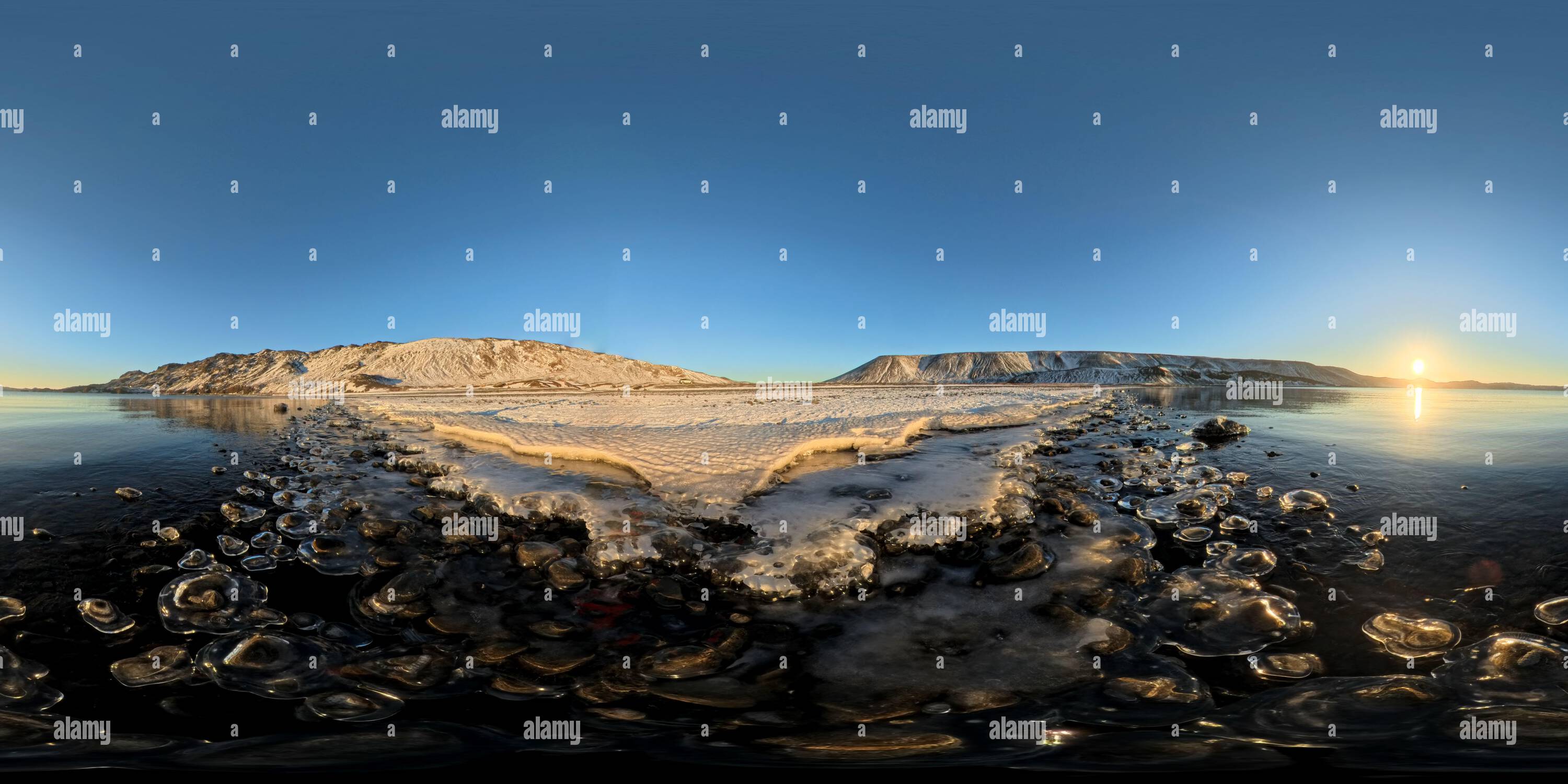 360° view of 360 equirectangular photo ice and glacier shores in ...