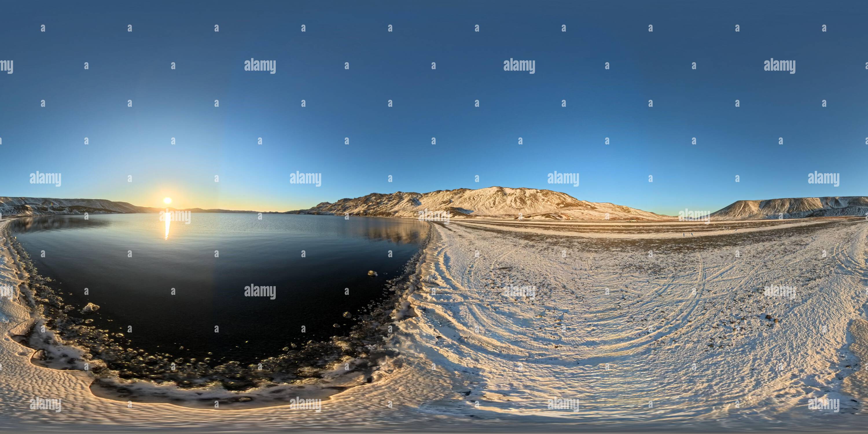 360° view of 360 spherical photo winter landscape Iceland, view of lake ...