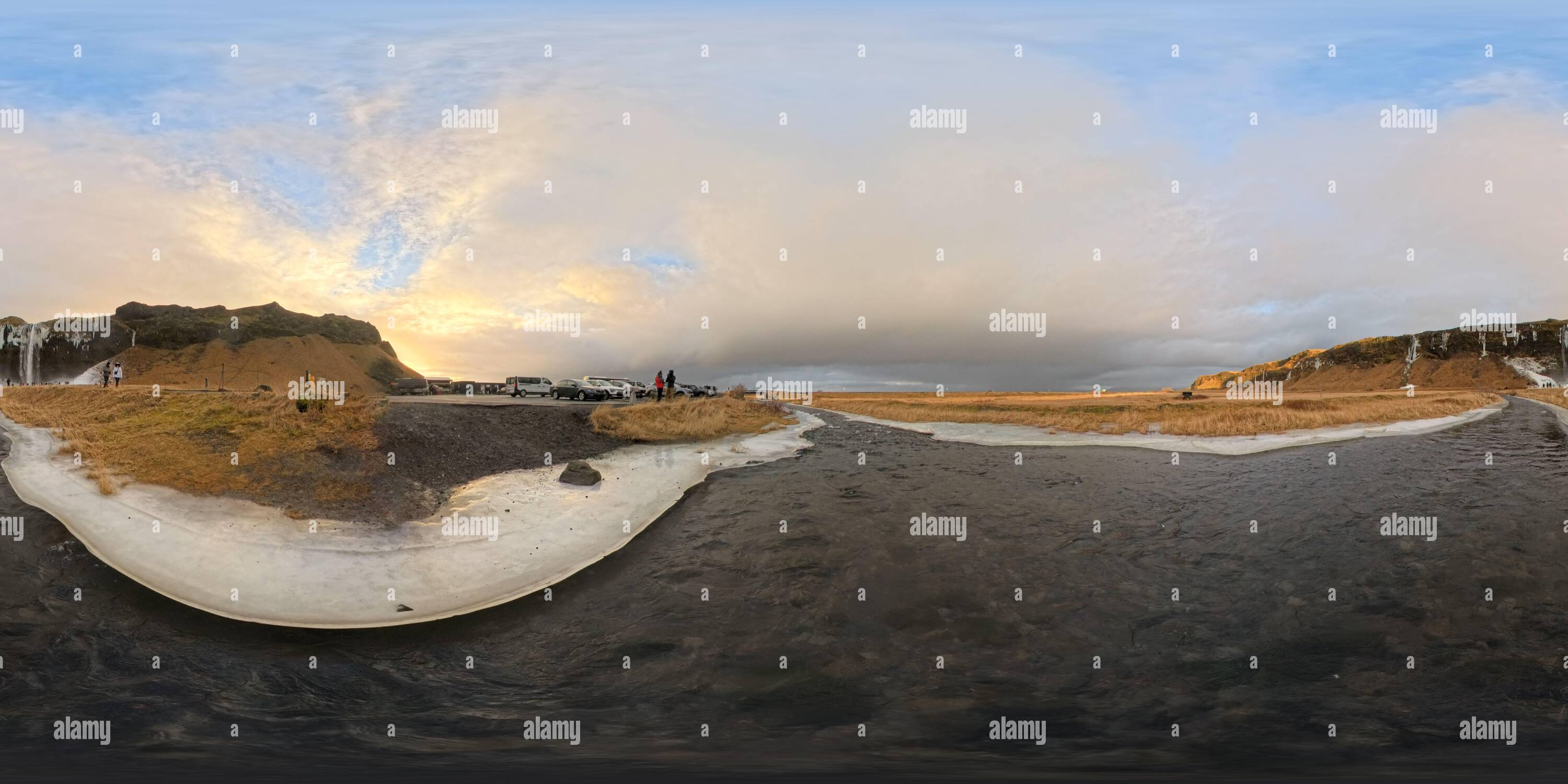 360° view of 360 equirectangular photo Seljalandsfoss waterfall river ...