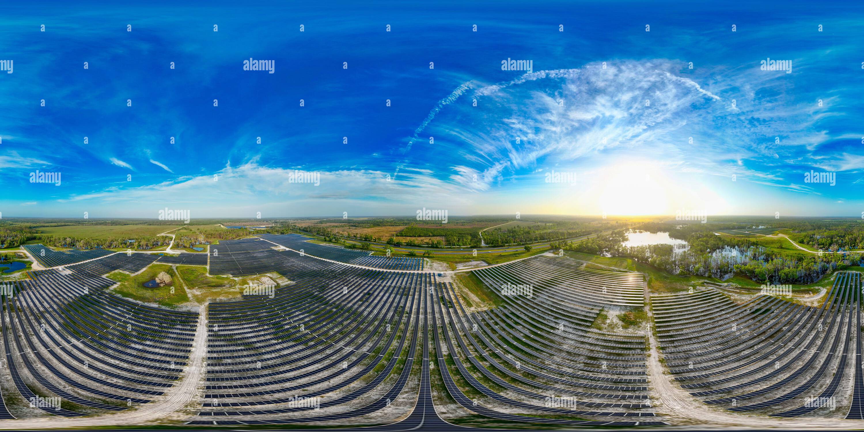 360° view of Aerial 360 photo of a solar farm stock image - Alamy