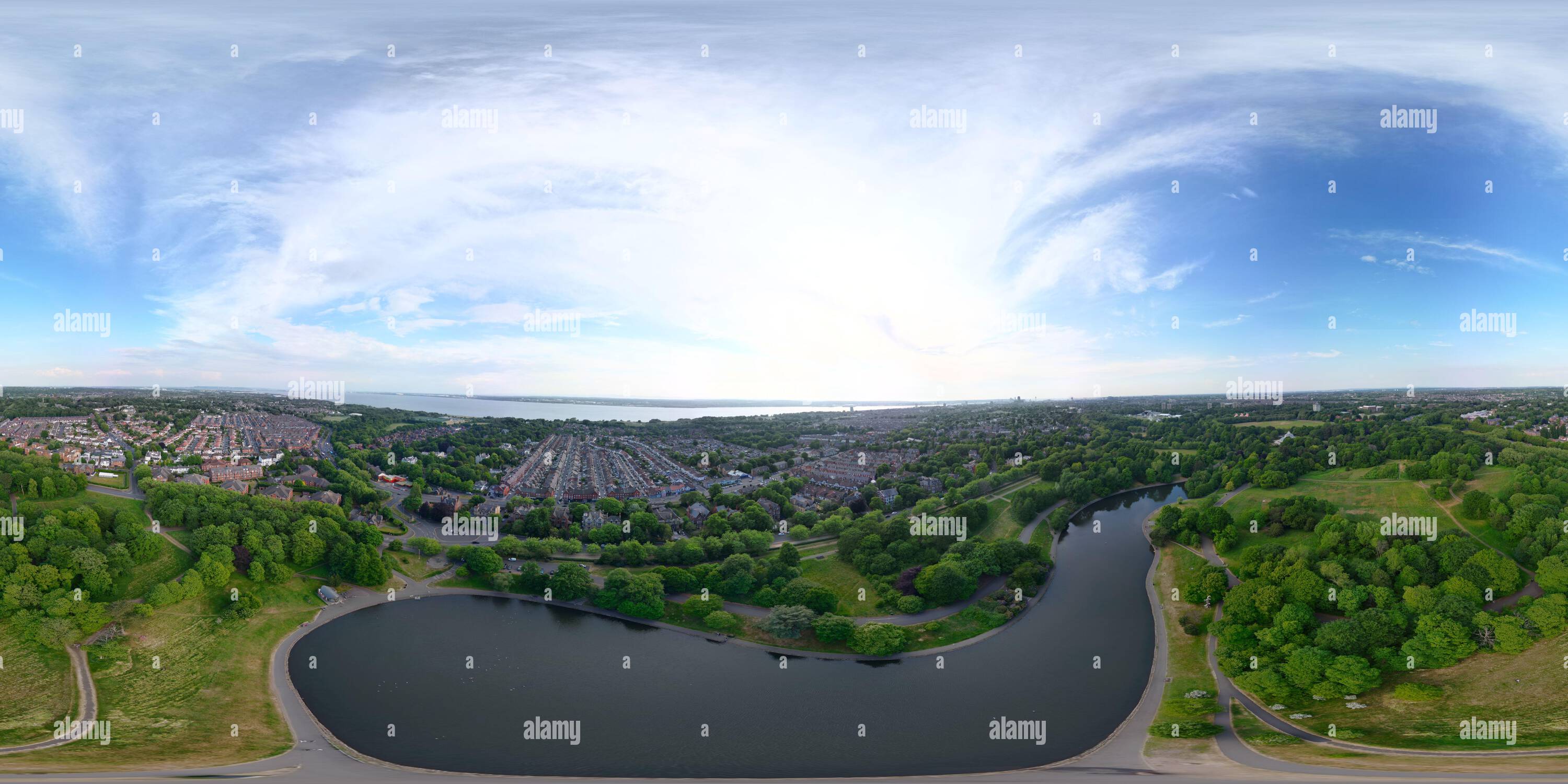 360° view of 360° Panoramic aerial view of Sefton Park Liverpool UK - Alamy