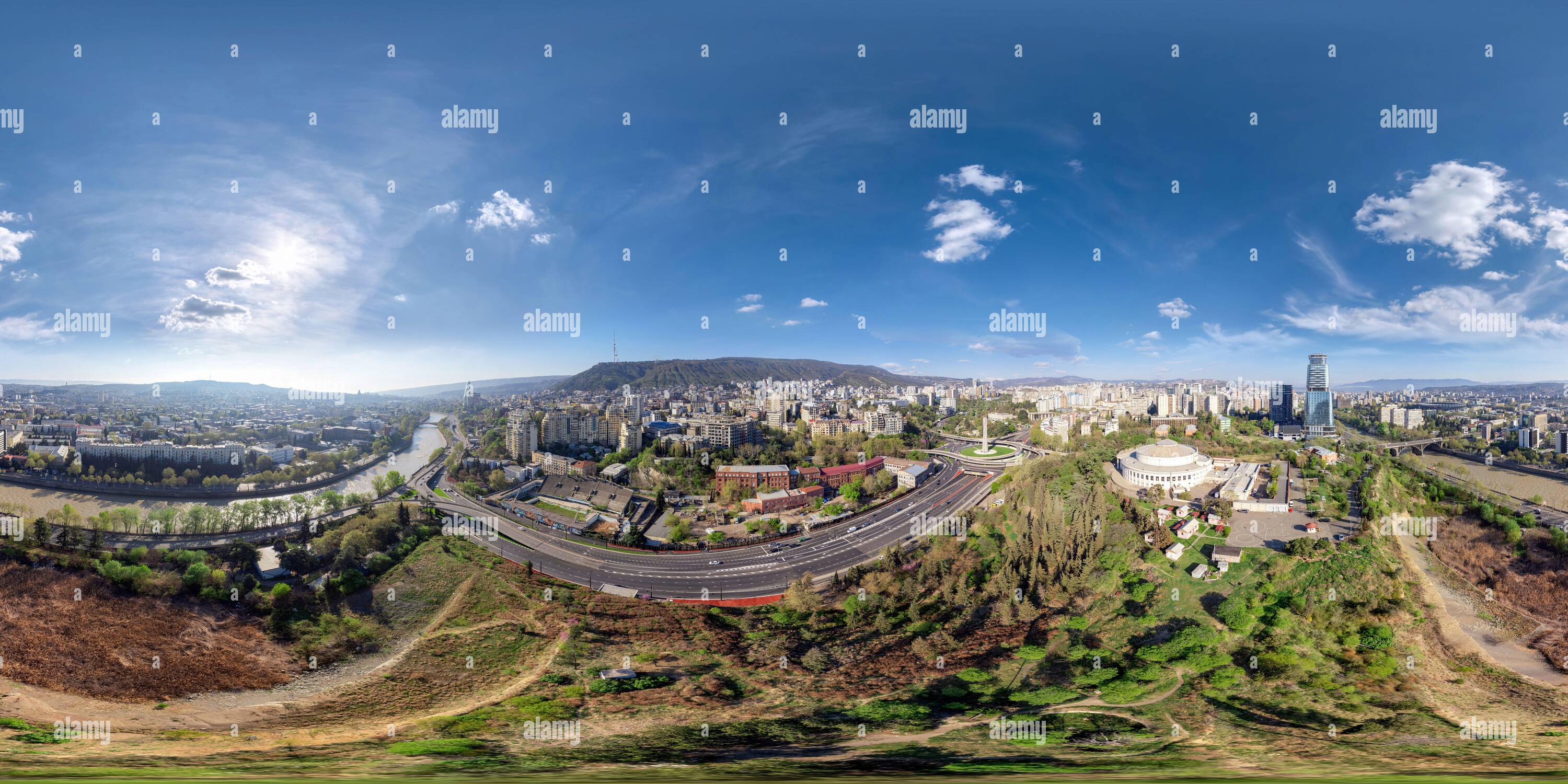 360° view of Mtacminda. Kura. Mtkvari. Tbilisi Georgia Dron image with ...