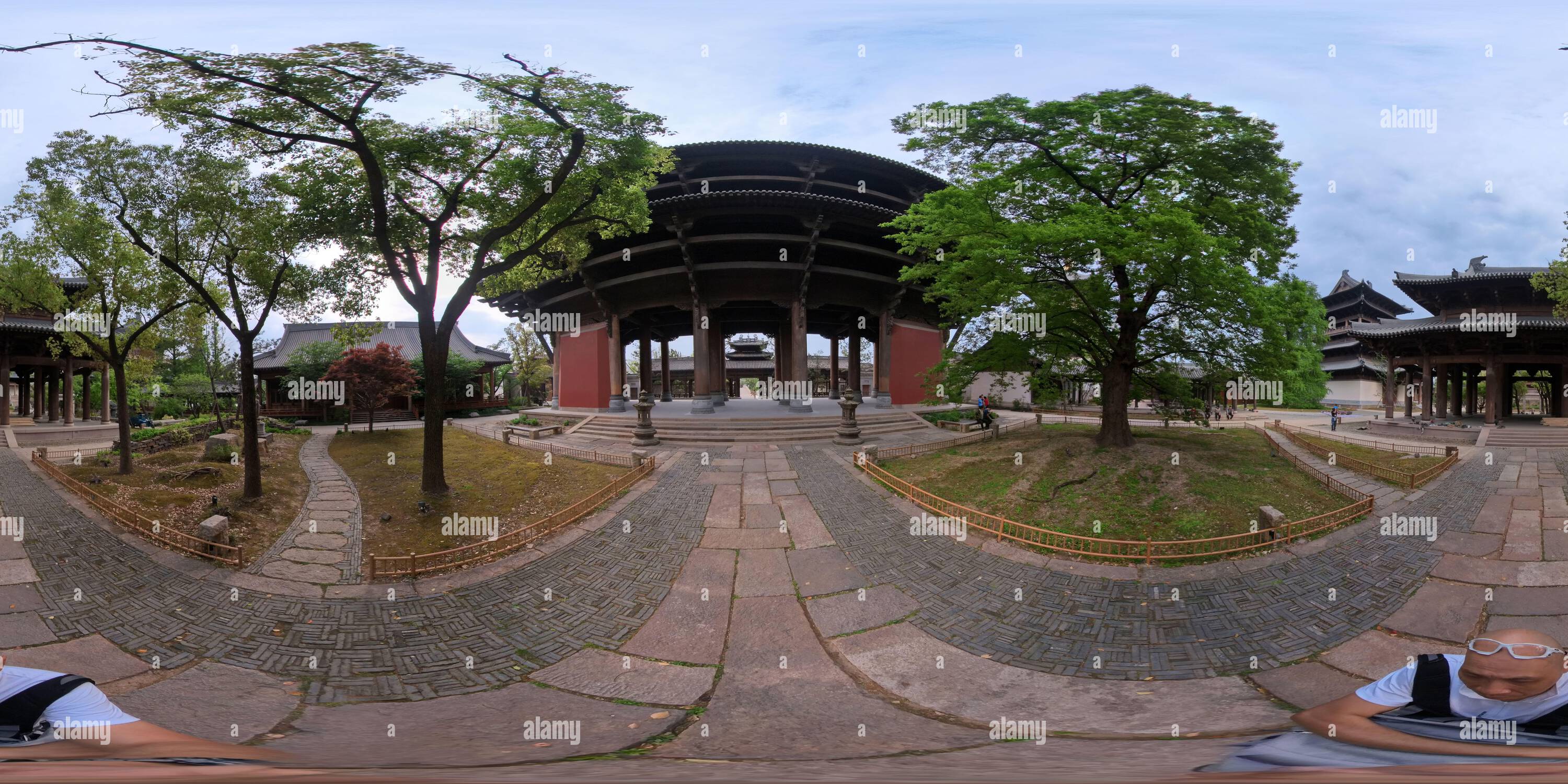360° view of 360 view of A majestic wooden temple with a traditional ...