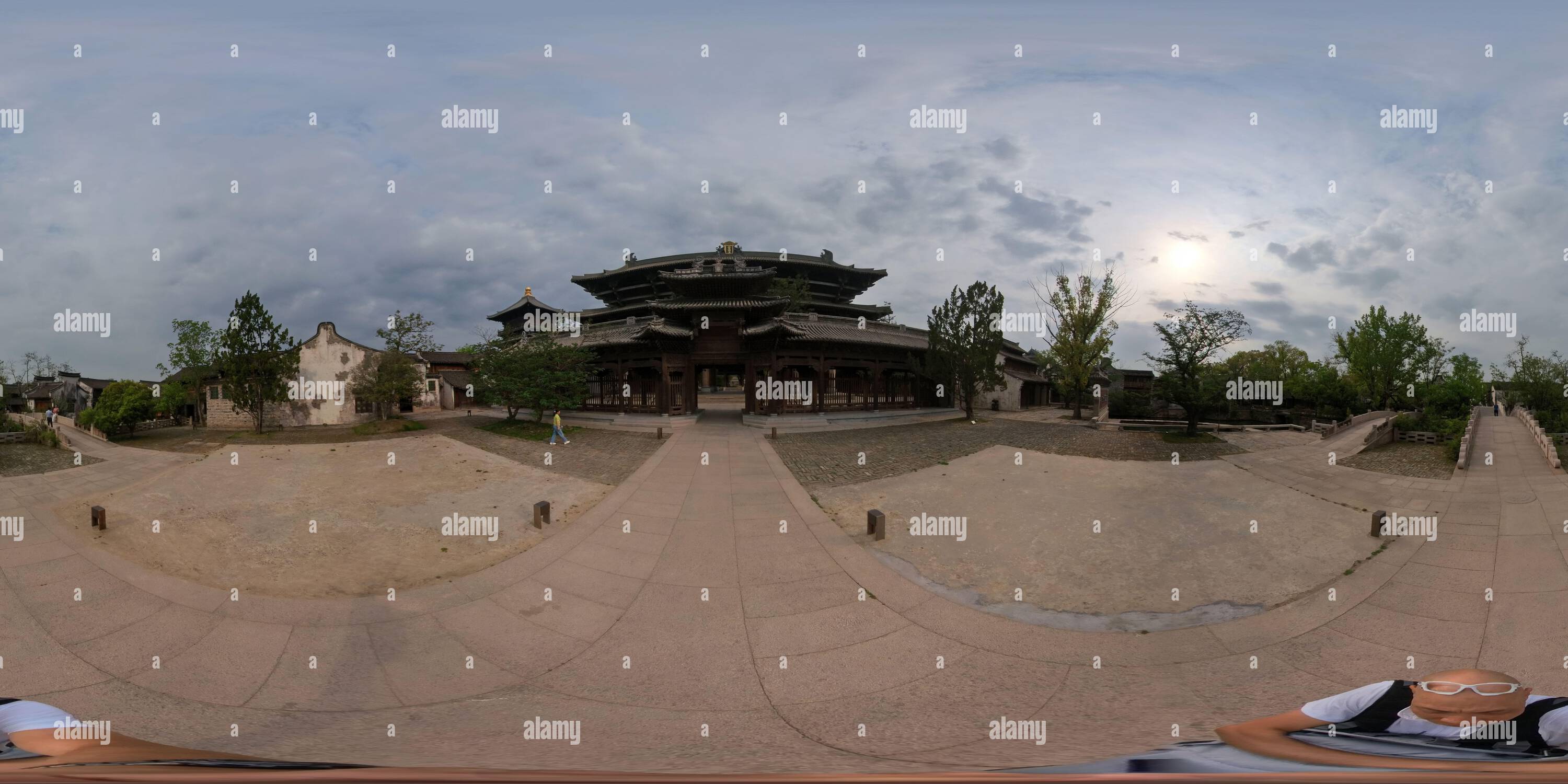 360° view of 360 view of A majestic wooden temple with a traditional ...