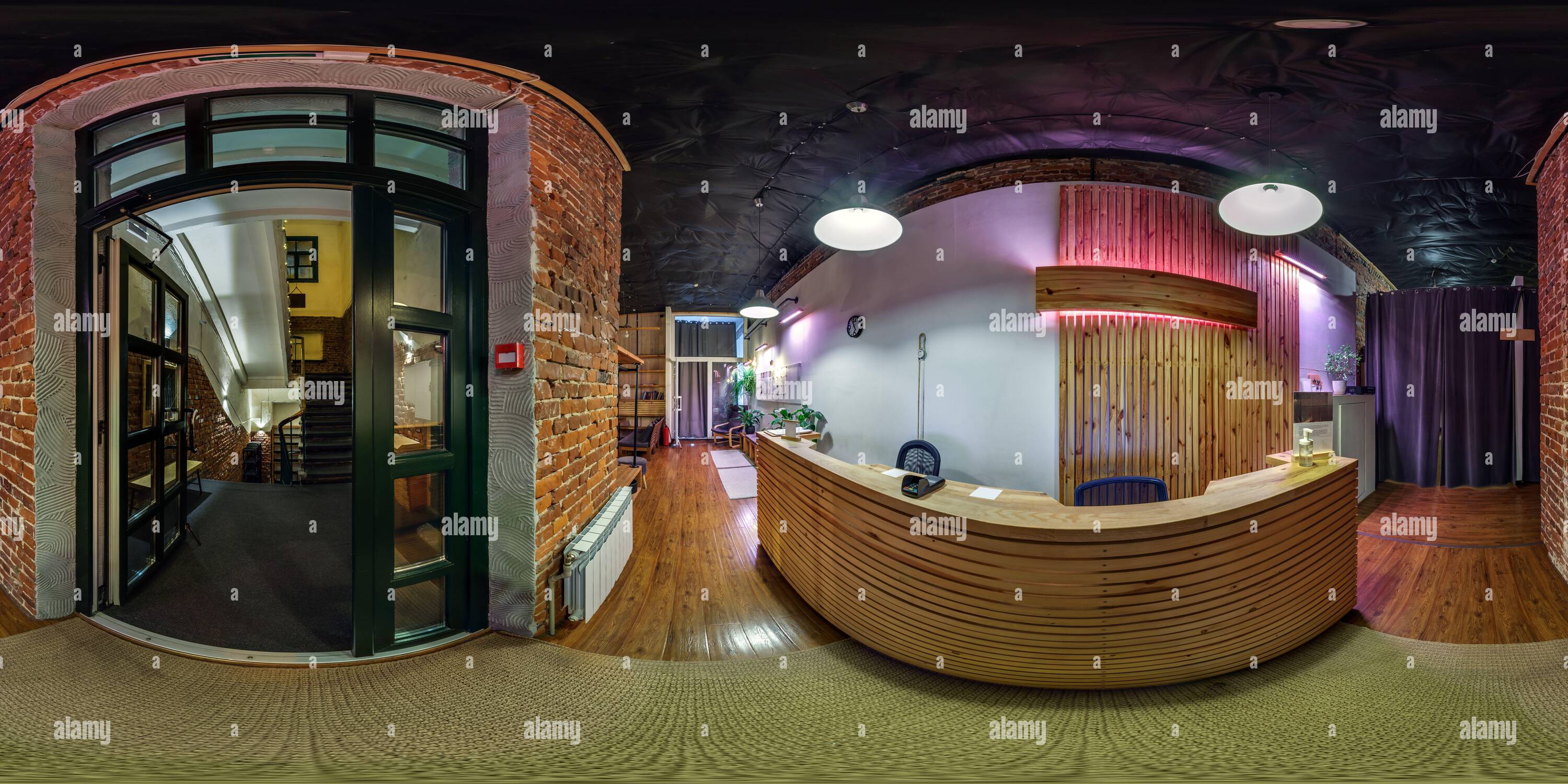 360° view of 360 hdri panorama in loft reception near emergency and ...