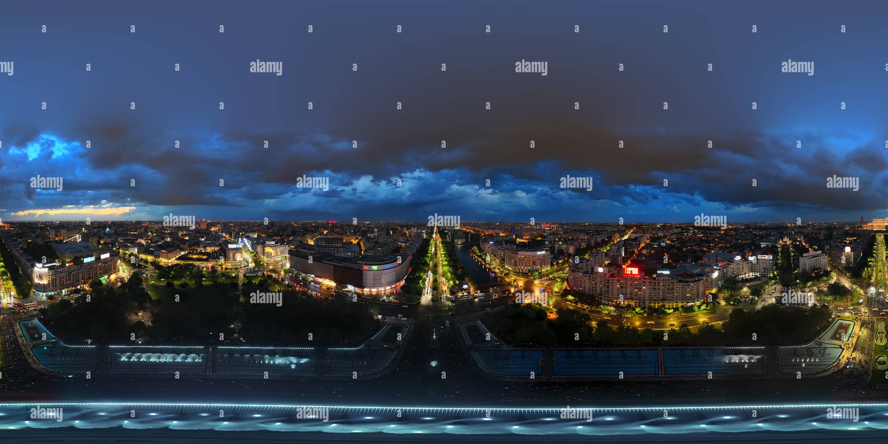 360° view of 360° Panorama – Bucharest Fountain at Night, Piata Unirii ...