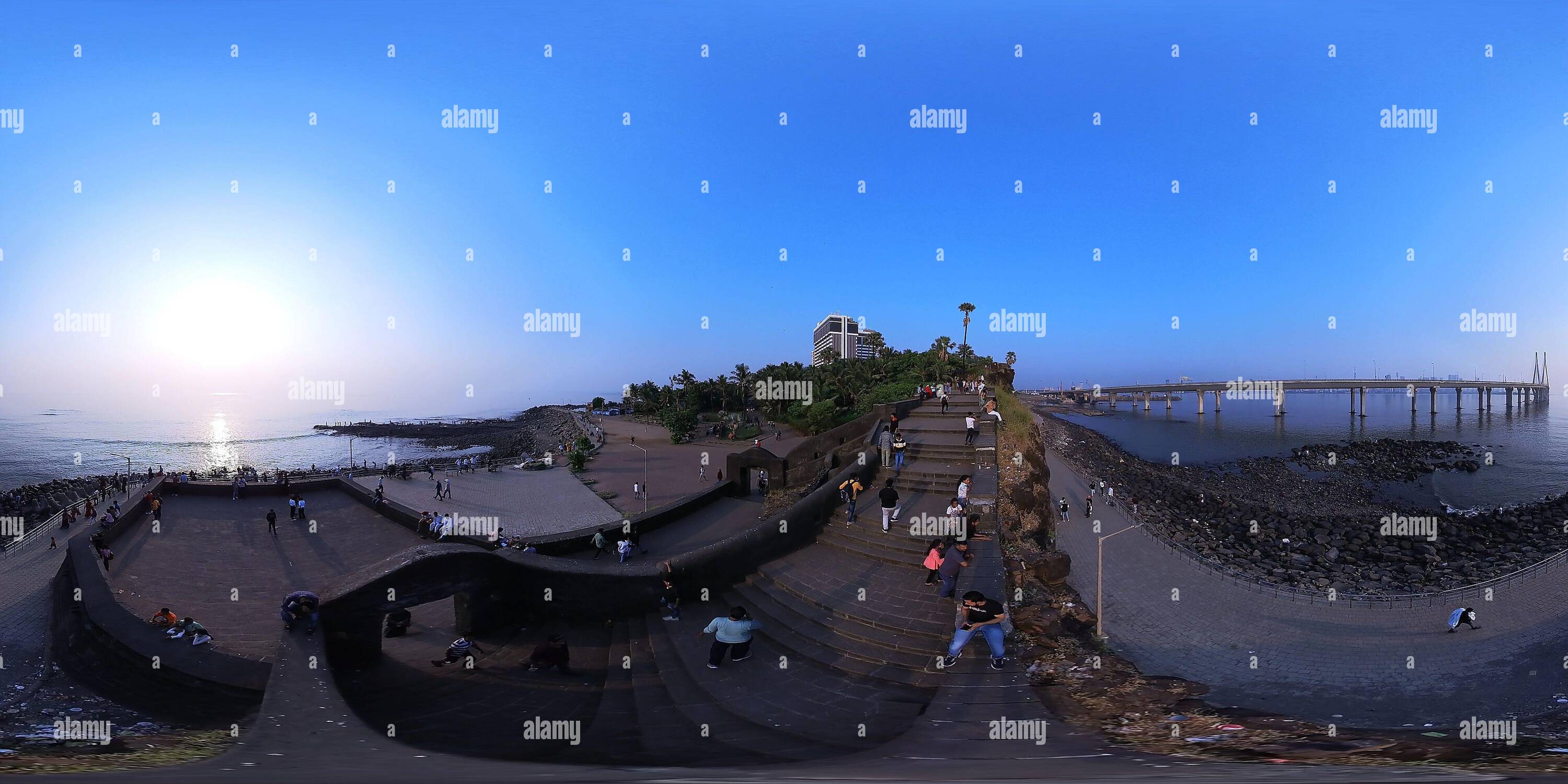 360° view of Panoramic 360° evening view of Bandra Fort, Mumbai, with ...