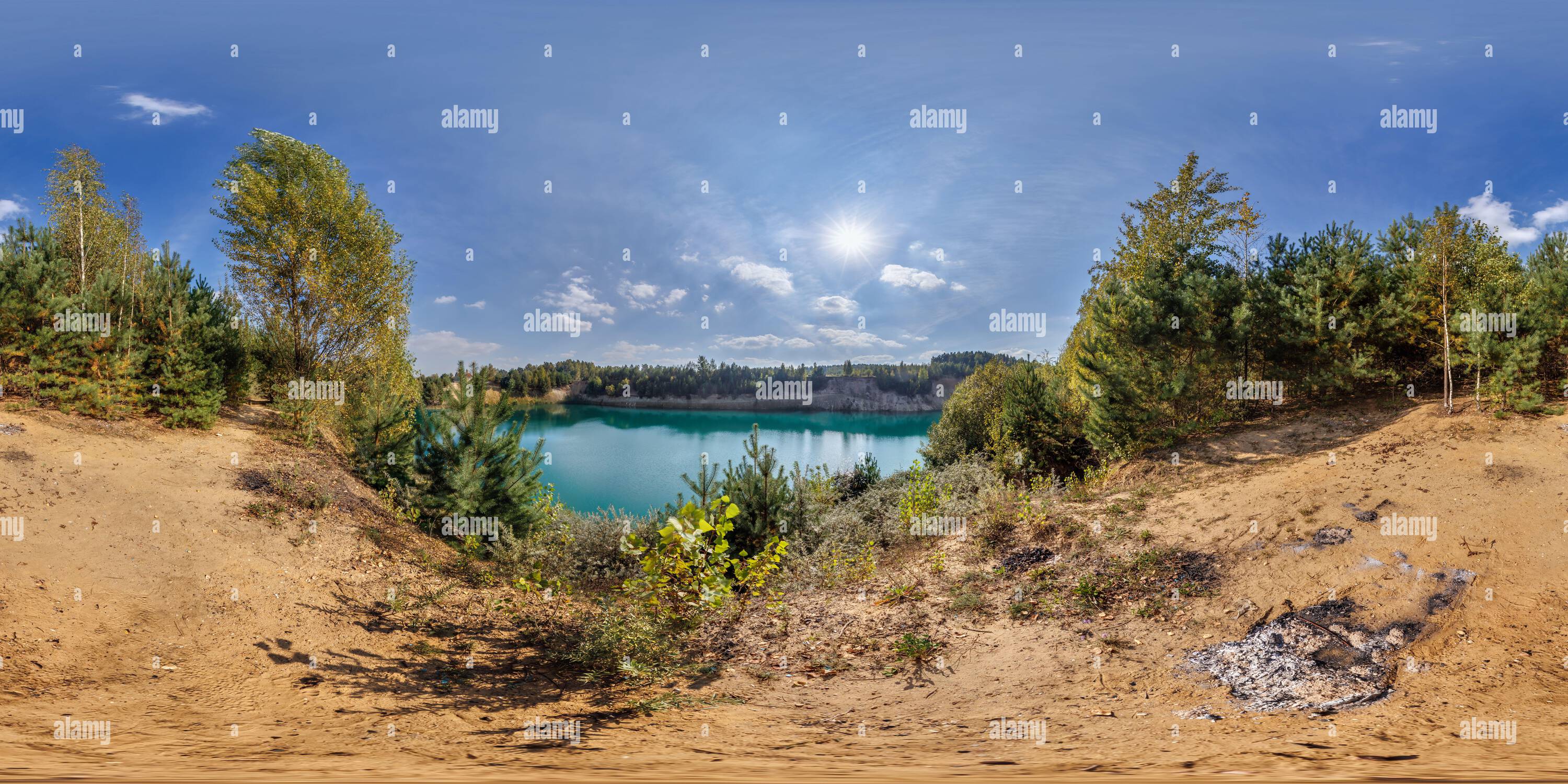 360° view of 360 hdri panorama on limestone coast of huge green lake ...